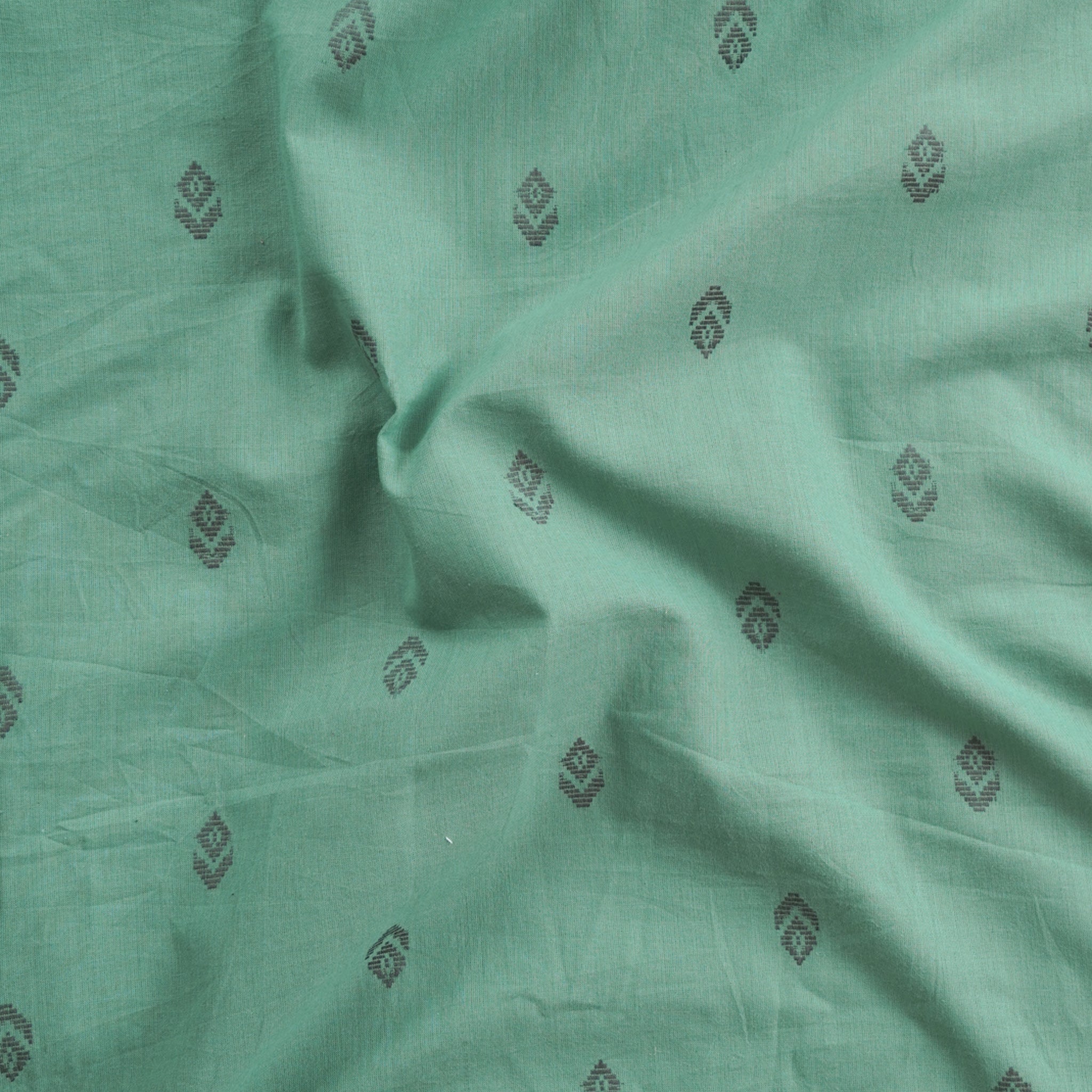 Pure Cotton Handloom Arctic Green With Grey Motif Hand Woven Fabric ...