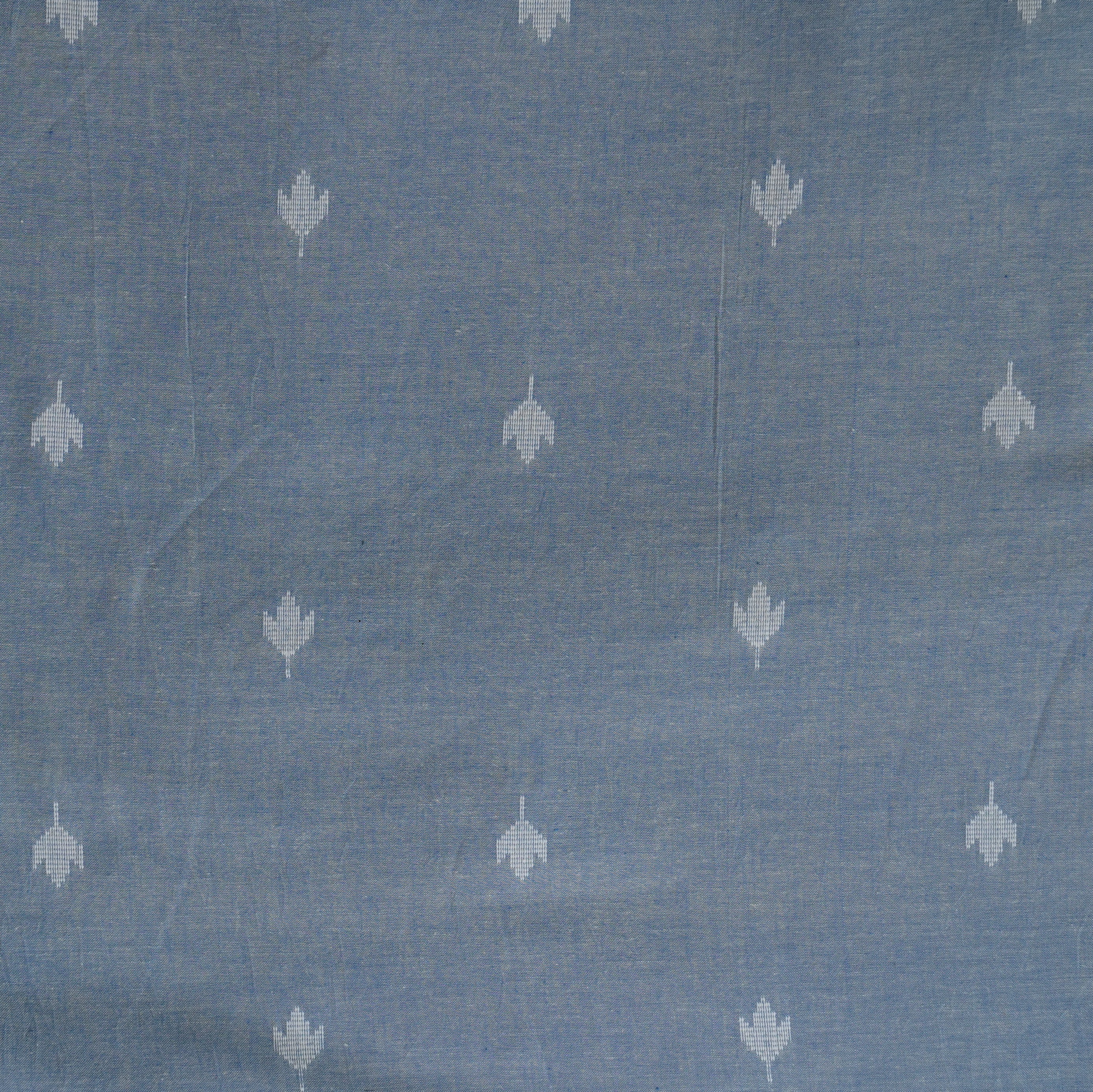 Pure Cotton Handloom Powder Blue With White Flower Motif Hand Woven Fa ...