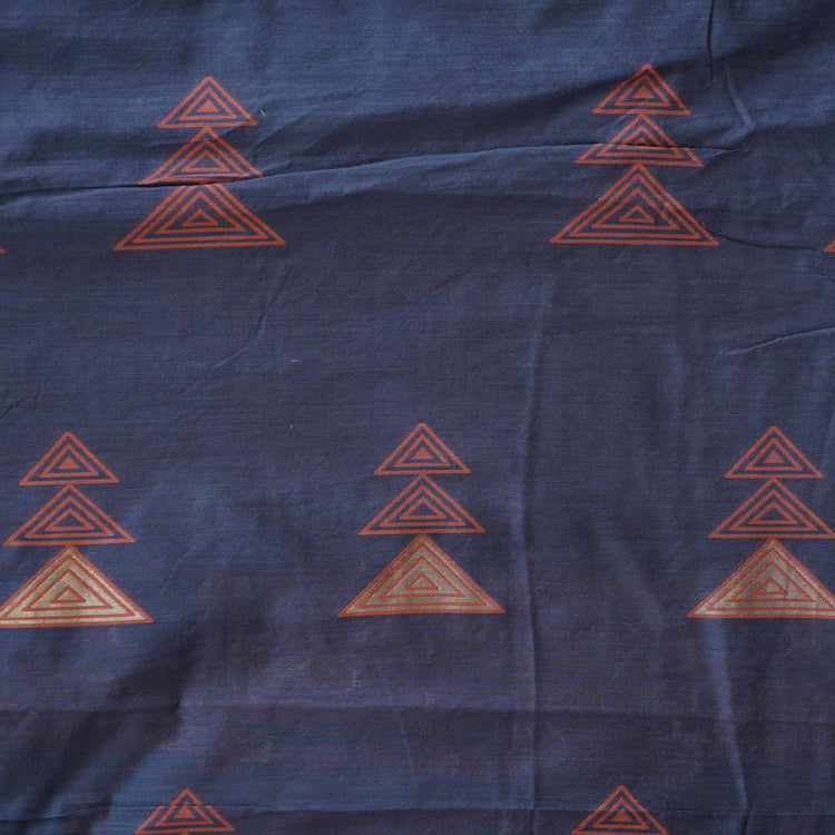 Silk Cotton Bluish Grey With Orange Triangle Fabric – Sanskruti