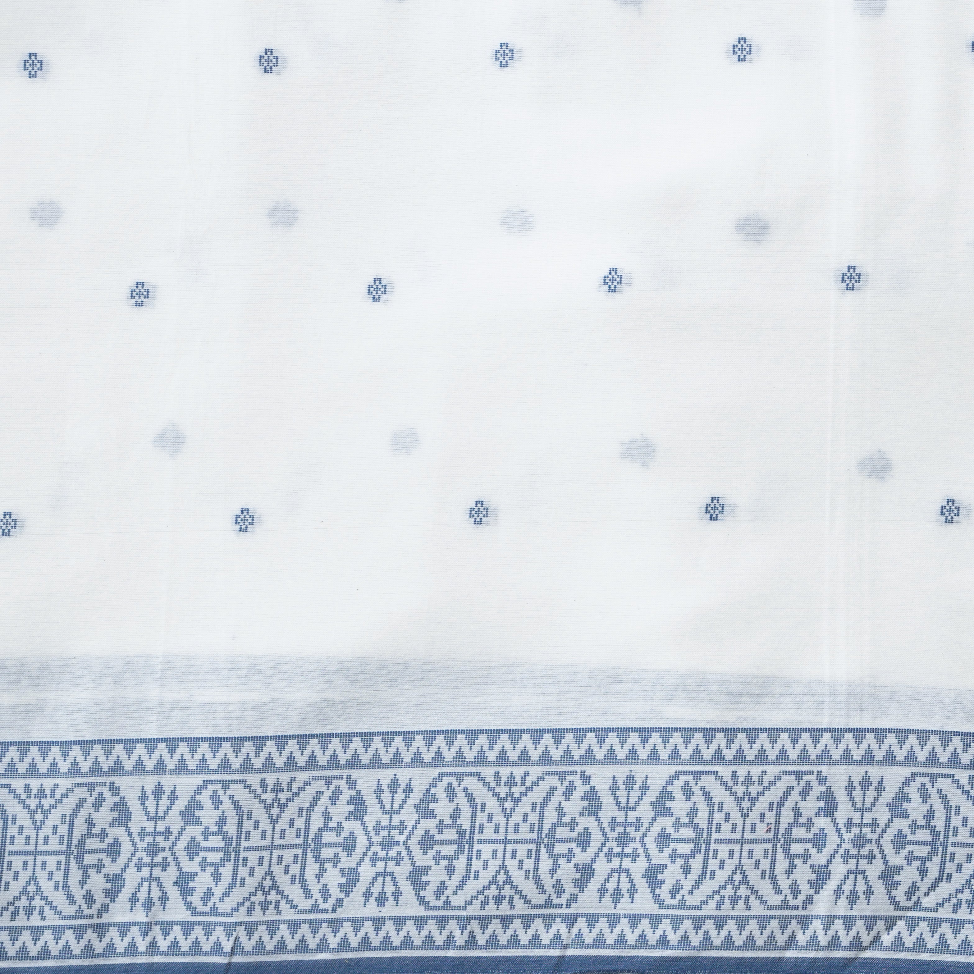 Pure Cotton Handloom Jamdani White with Grey Butti And Border Design w ...