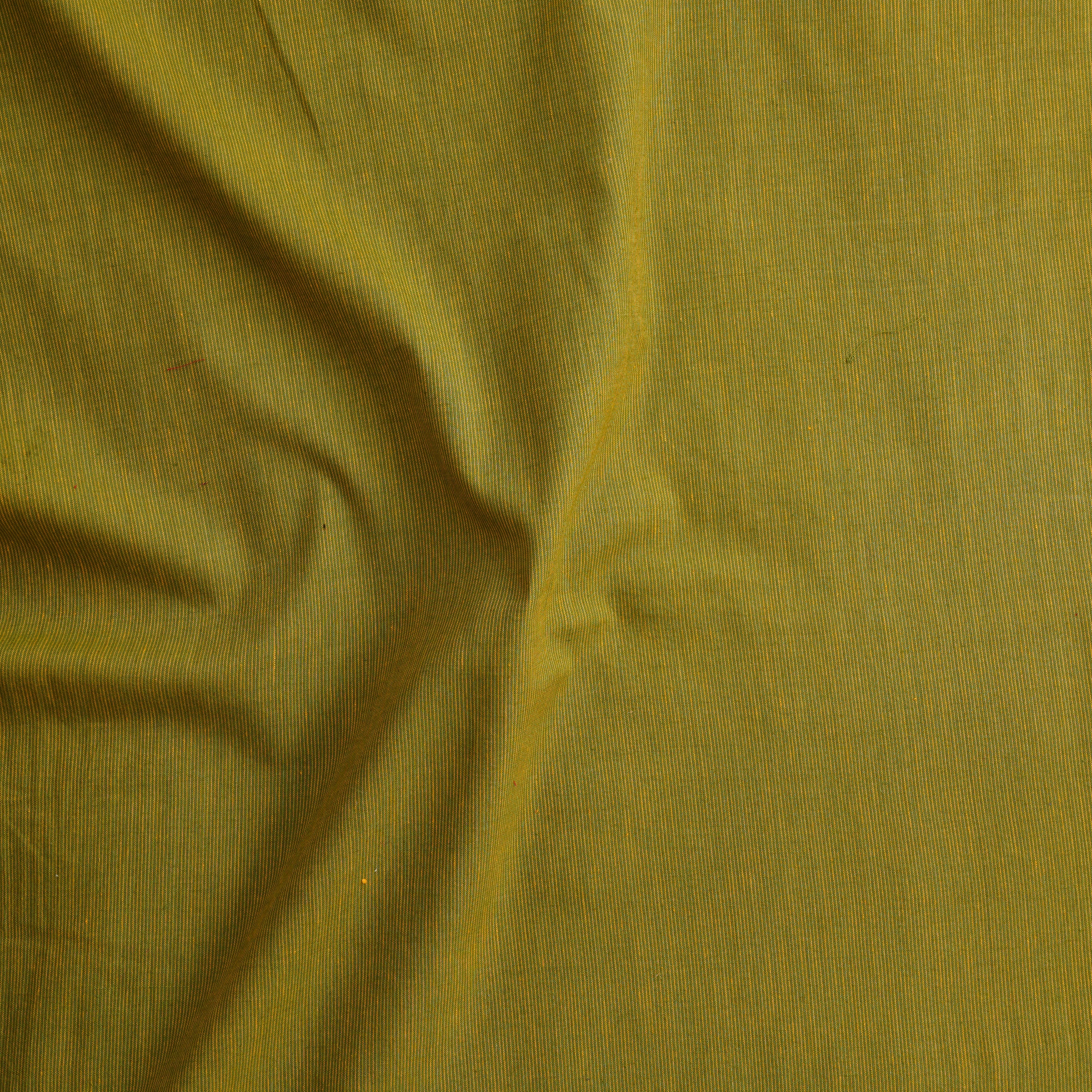 Pure Cotton Mehandi Green With Yellow Fine Stripes Fabric – Sanskruti
