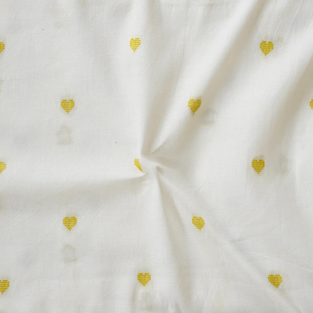 (Pre-Cut 1.90 Meter) Pure Cotton Handloom White And Yellow Heart Motif ...