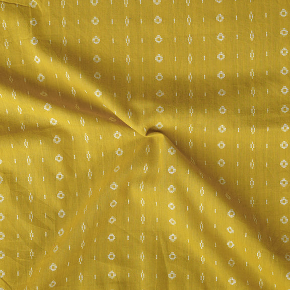 (PRE-CUT 2.10 METER) Pure Cotton Handloom Mustard With White Motif Des ...