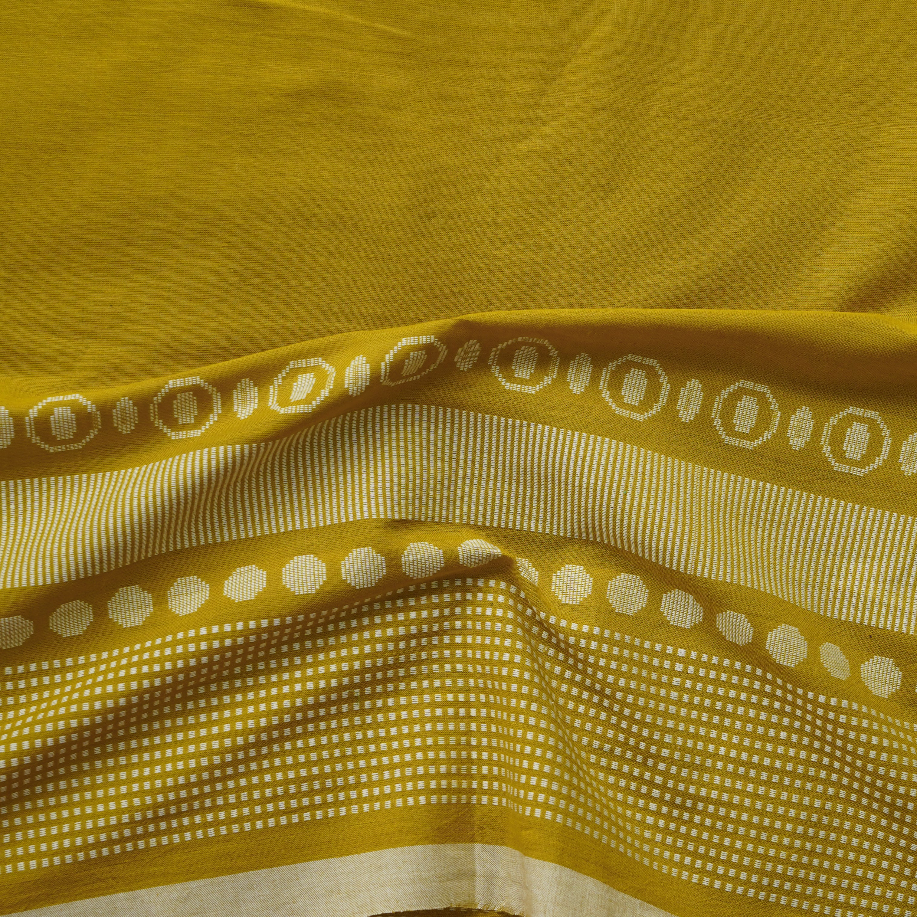 (PRE-CUT 1.45 METER)Pure Cotton Handloom mustard With Off White Interi ...