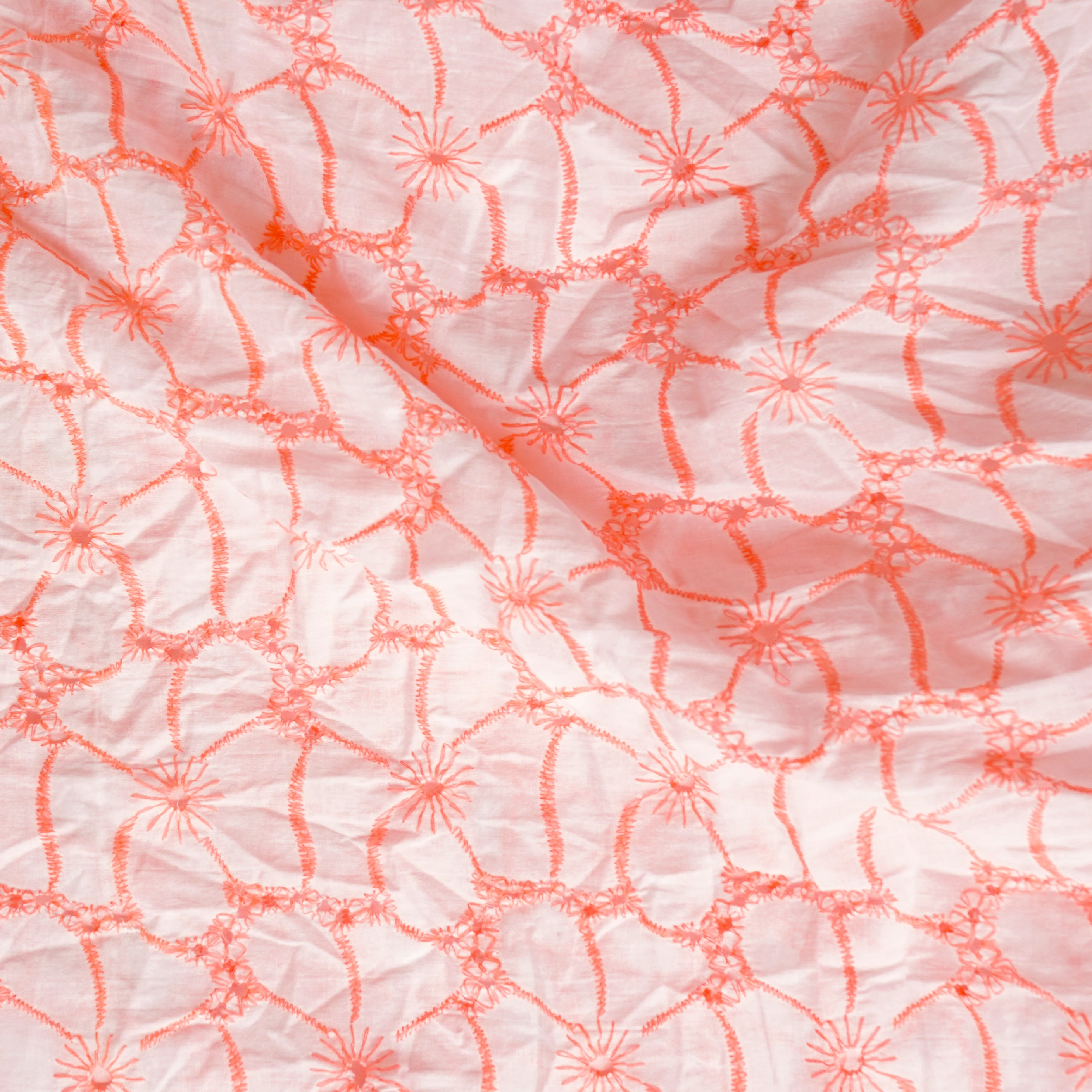 (Width 58 Inches) Pure Cotton Hakoba fluorescent peach Flowers Fabric ...