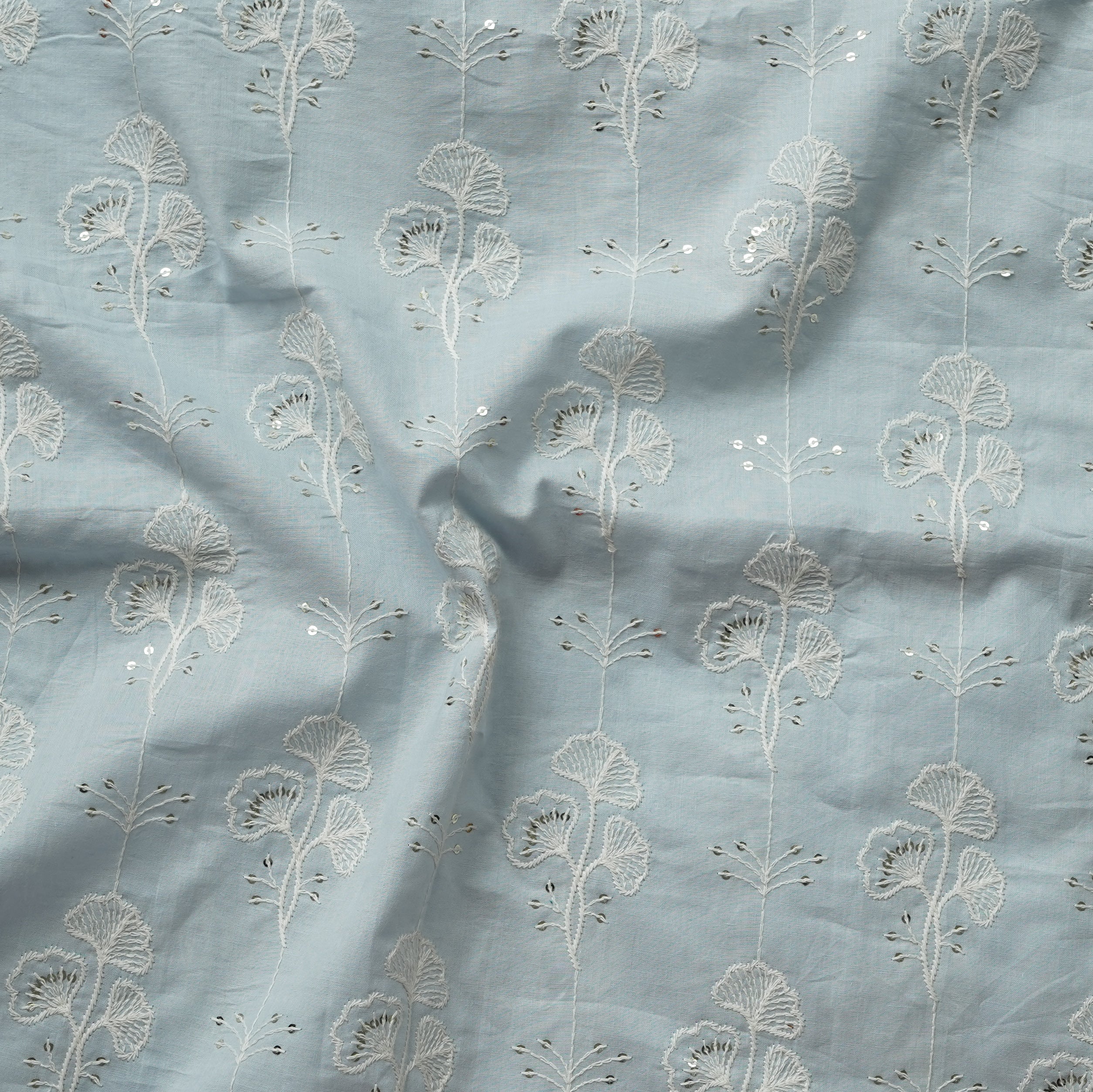 ( Width 41 Inches )Pure Cotton powder blue With White Flower Creeper E ...