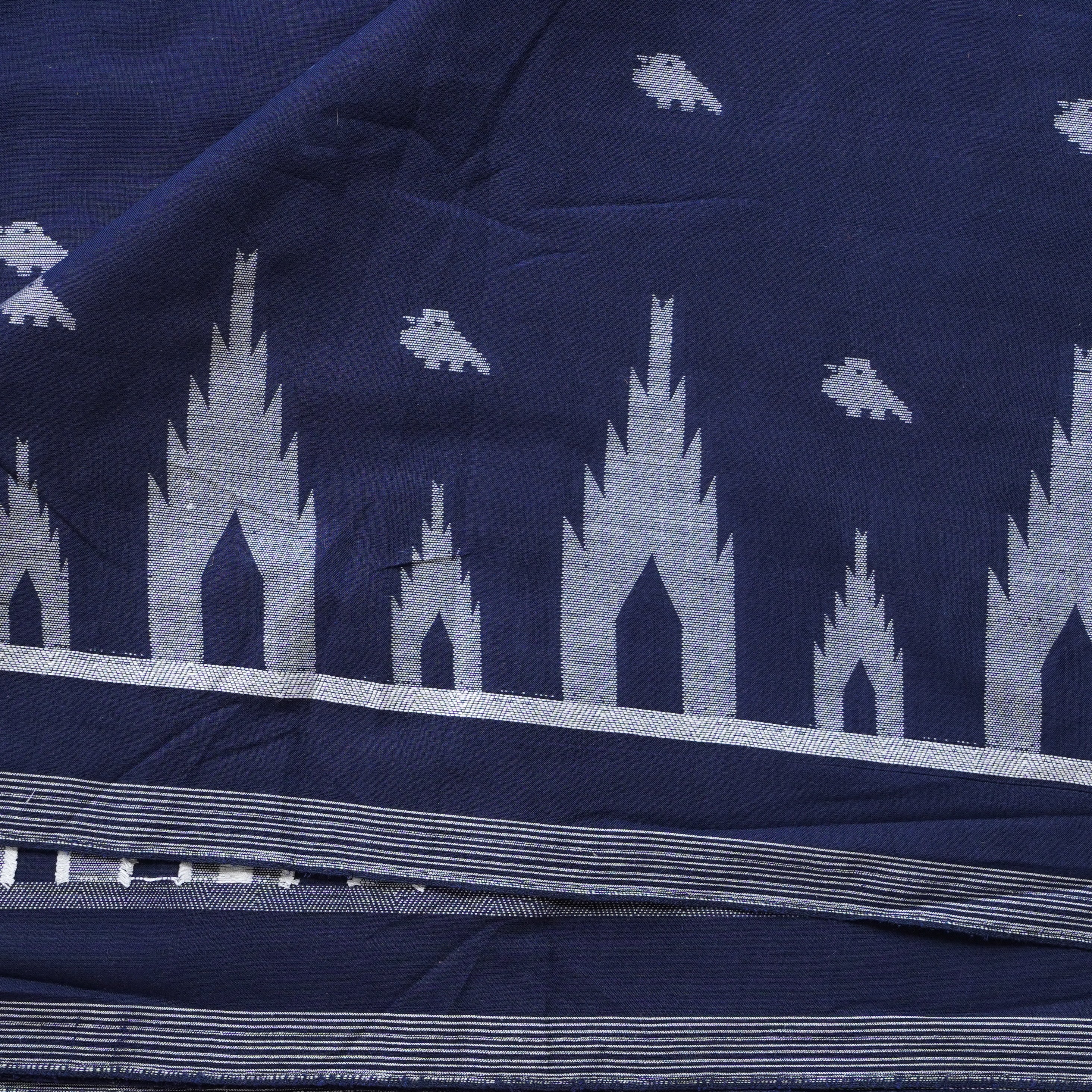Pure Cotton Jamdani navy blue with White Border Design And Motif woven ...