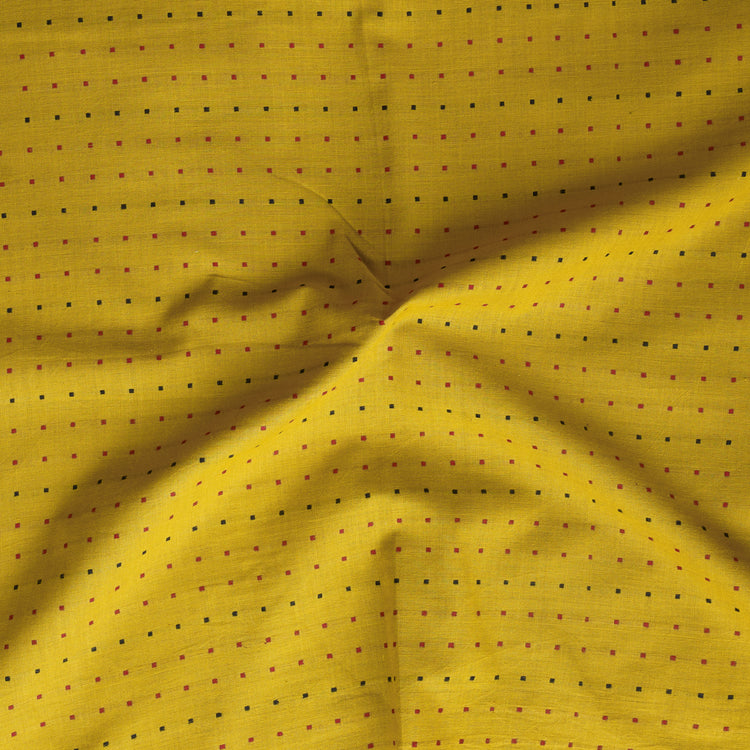 (Pre-Cut 1.70 Meter) Pure Cotton Handloom Mustard With Red And Black D ...