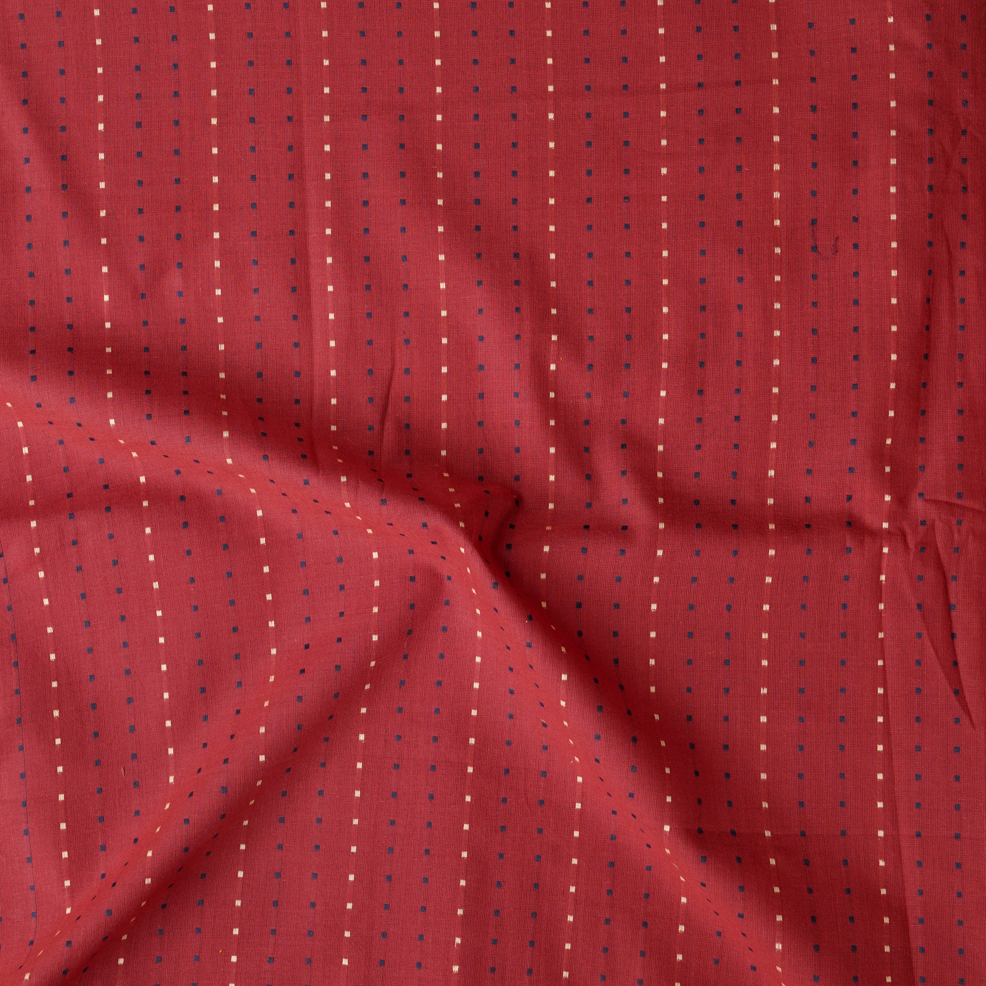 Pure Cotton Handloom Rust Red With Black And Cream Doted Stripes Hand ...