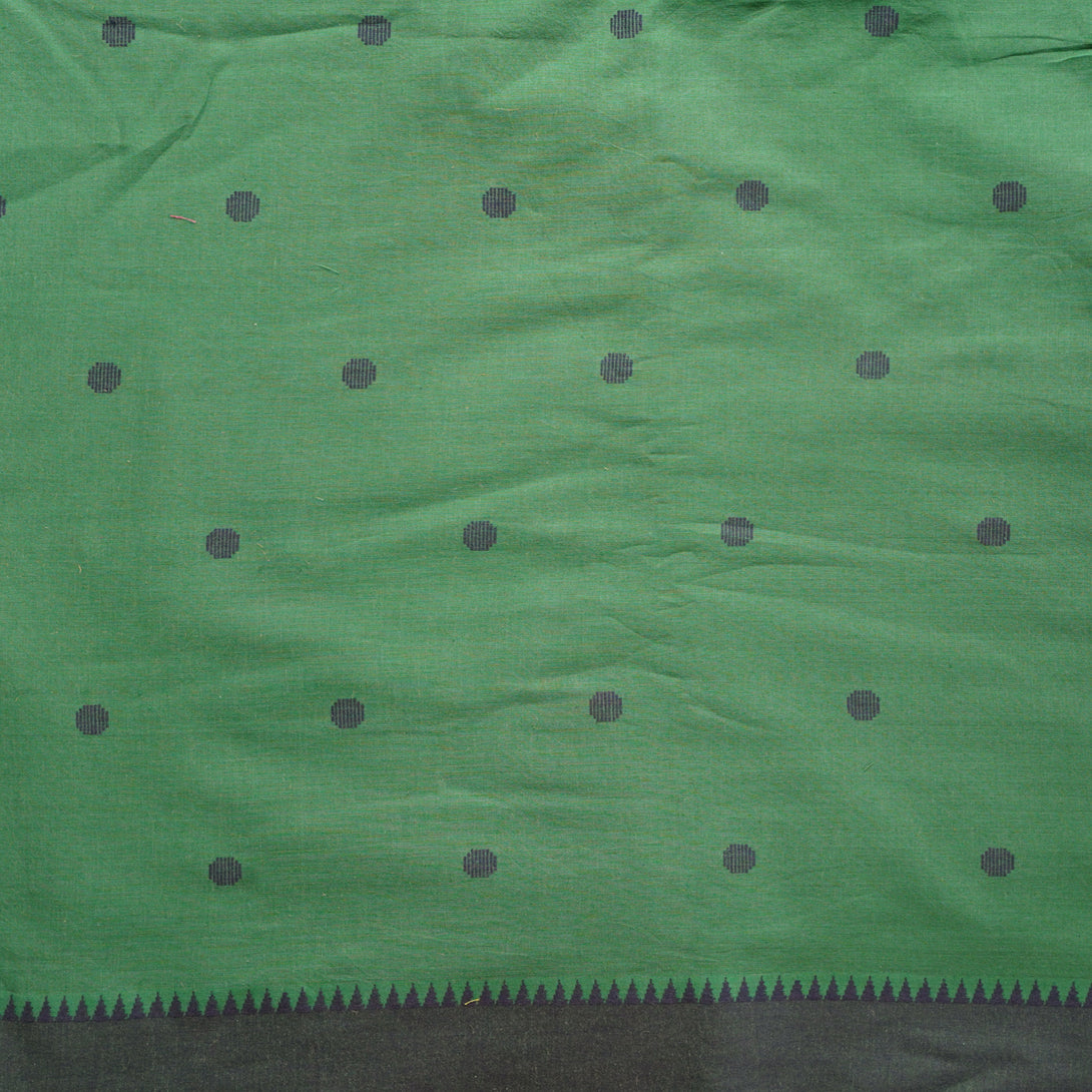 Pure Cotton Handloom Green Butti With Border Design Woven Fabric ...