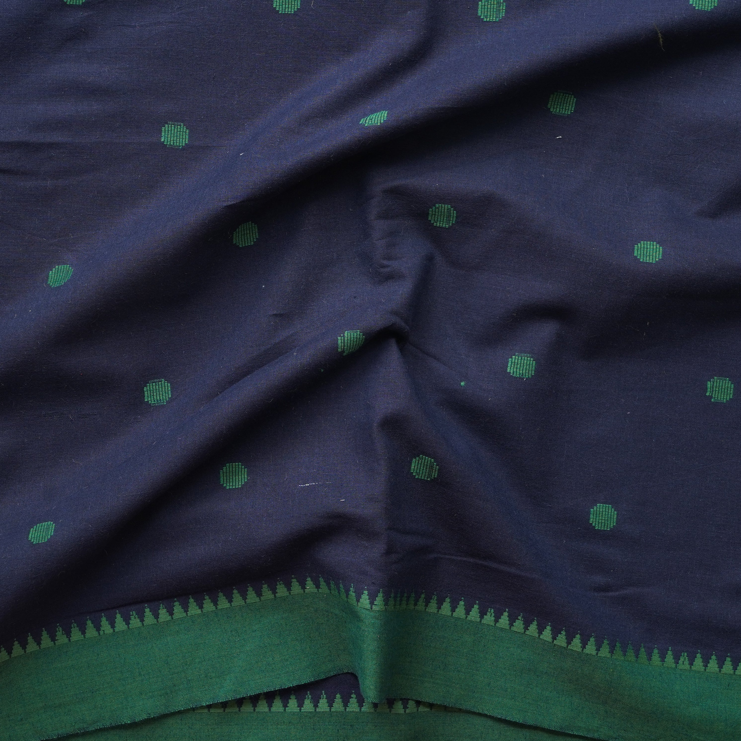Pure Cotton Handloom Navy Blue And Dark Green Butti With Border Design ...