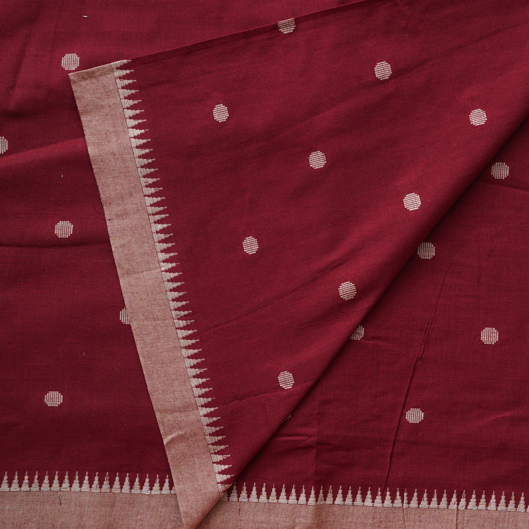 Pure Cotton Handloom Maroon And Cream Butti With Border Design Woven F ...