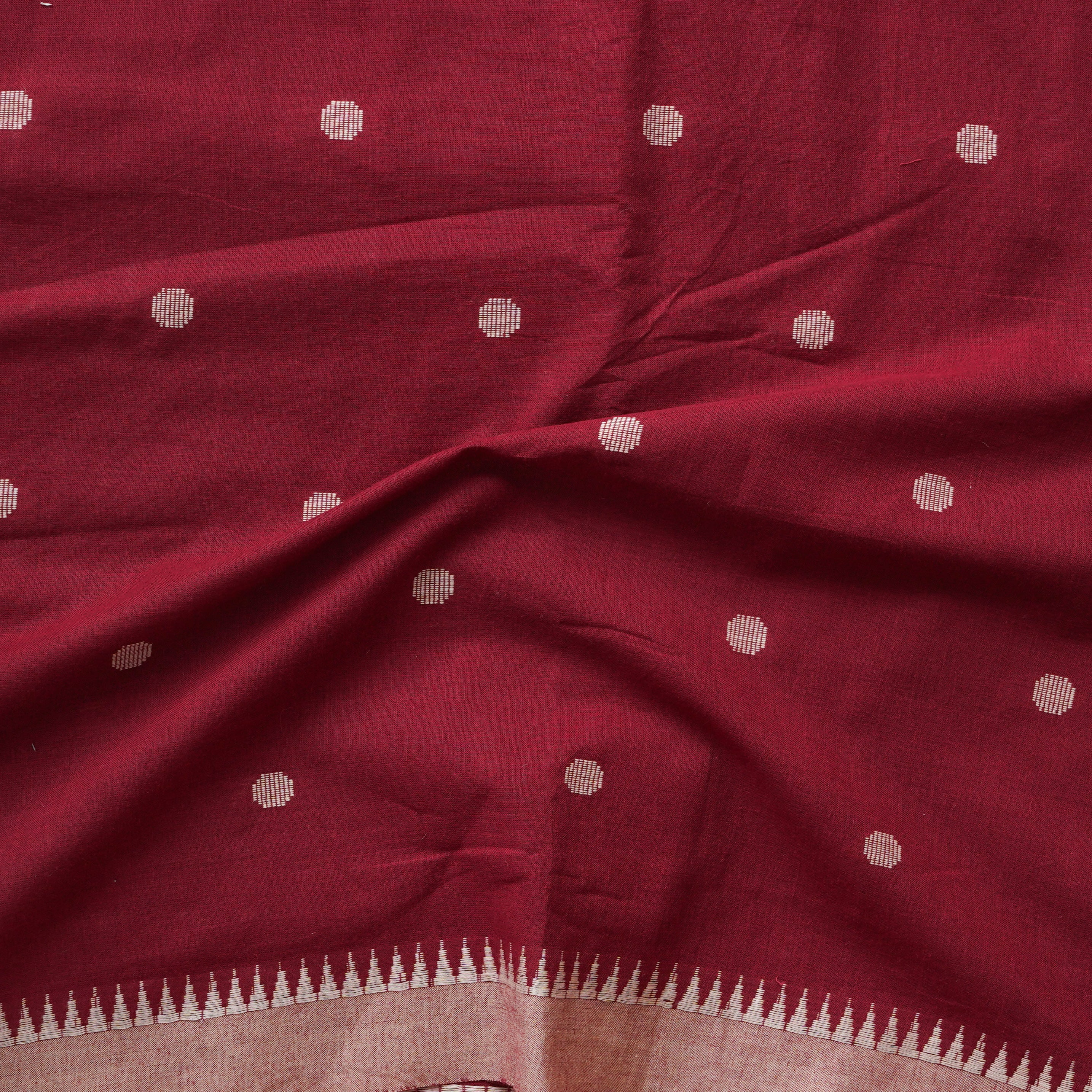 Pure Cotton Handloom Maroon And Cream Butti With Border Design Woven F ...