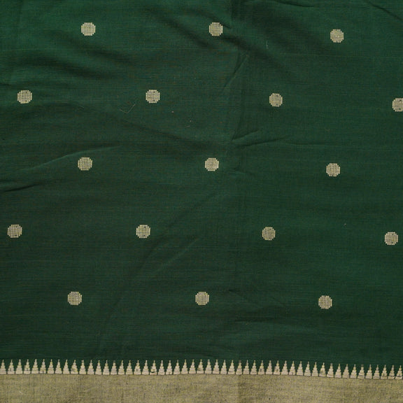 Pure Cotton Handloom Dark Green Butti With Border Design Woven Fabric ...