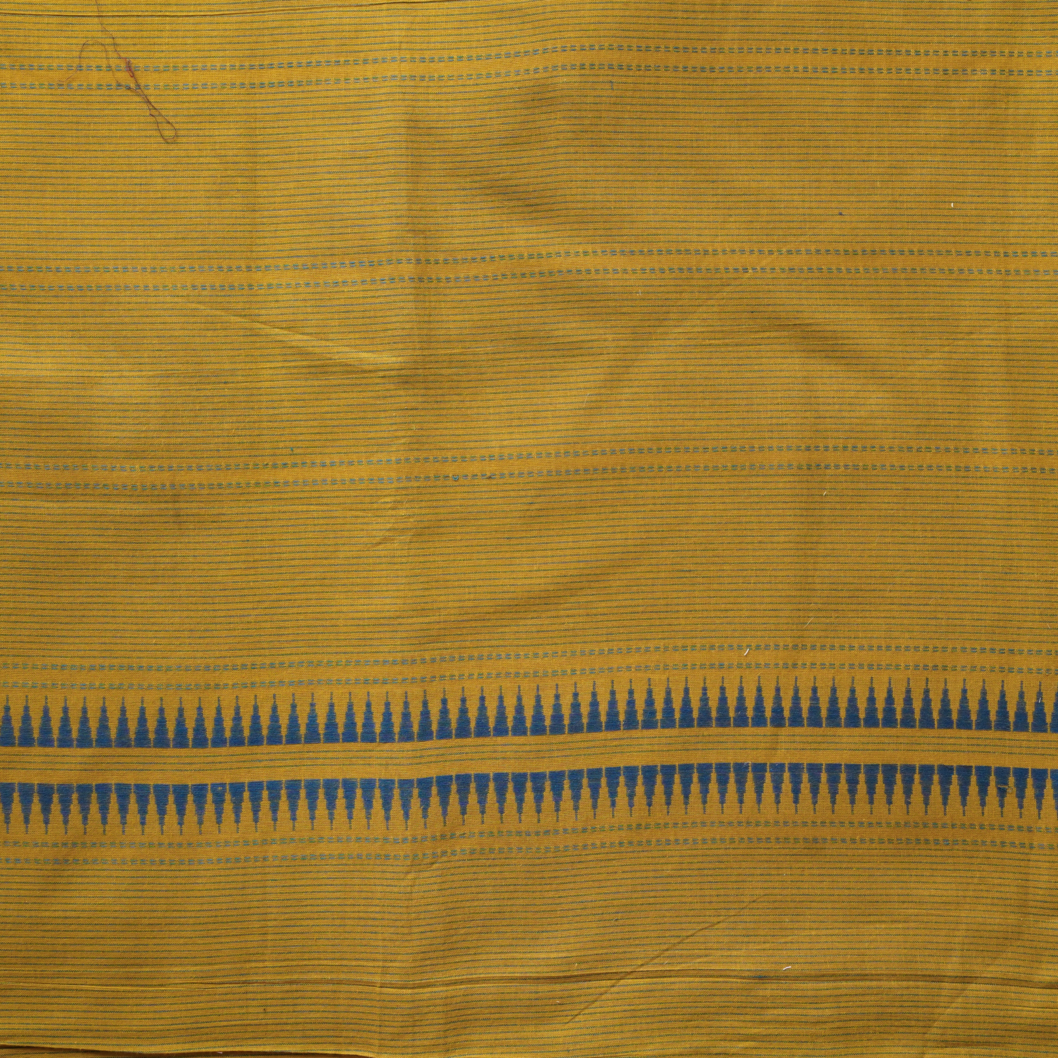 (PRE-CUT 2 METER) Pure Cotton Handloom Mercerised mustard With Blue Ch ...