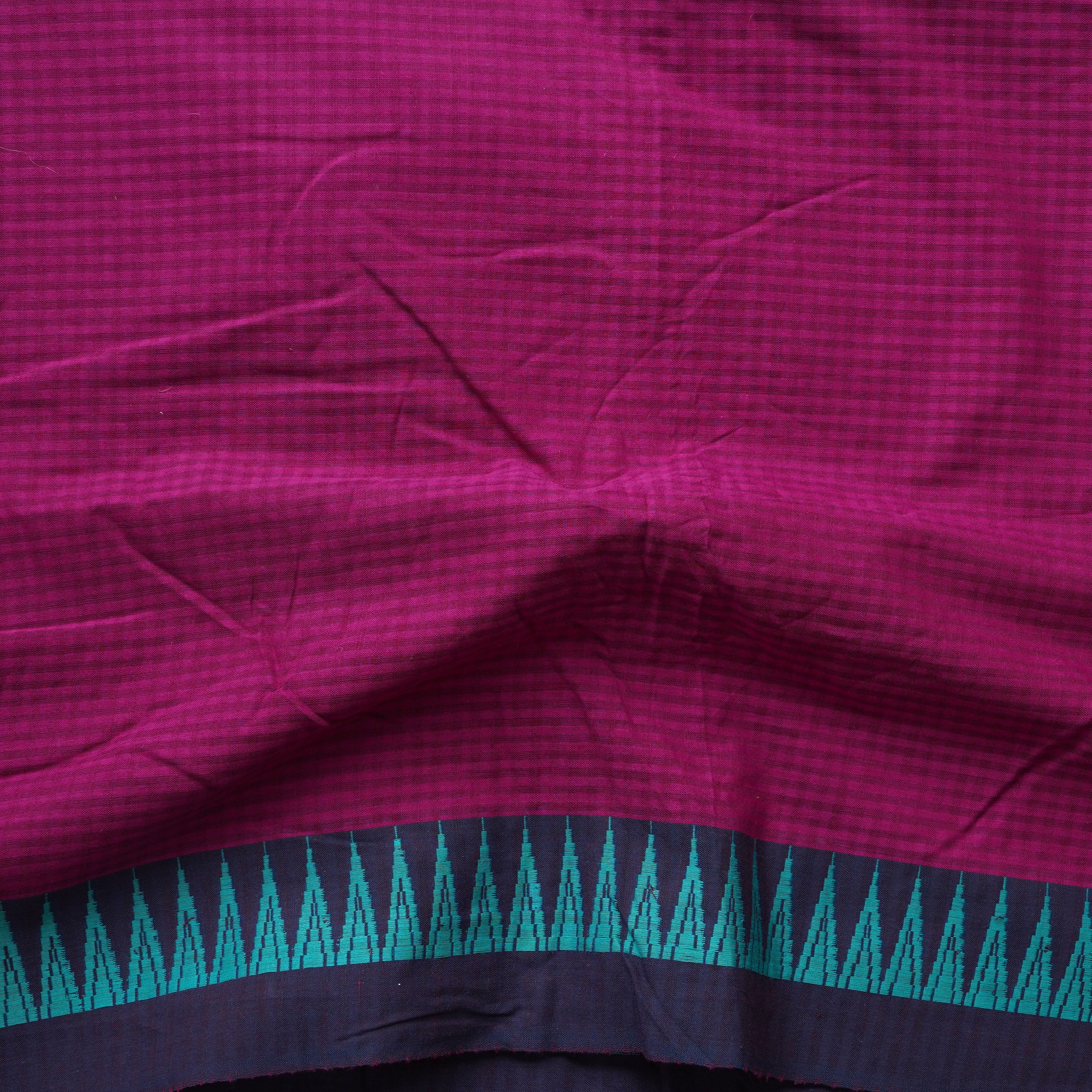 Pure Cotton Handloom Mercerised Dark Pink With Cyan Checks And Temple ...