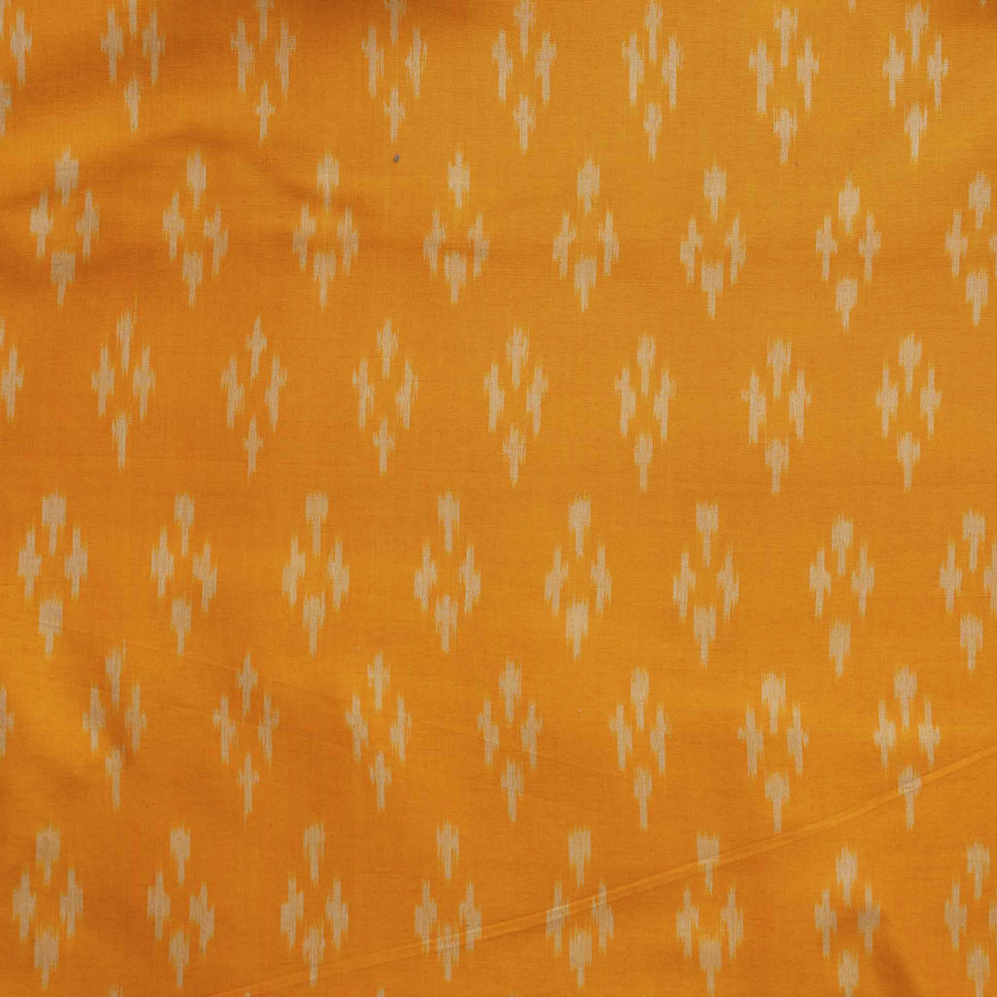 Pre Cut (1 Meter) Pure Cotton Mercerized Ikkat Mustard With Cream Weav ...