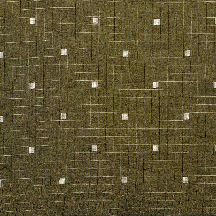 Pure Cotton Handloom dark khaki With White Checks square motif Woven F ...
