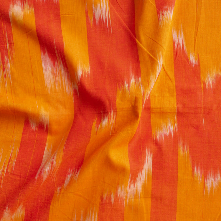 (PRE-CUT 1.45 METER) Pure Cotton Ikkat Mustard With Orange Weave Woven ...
