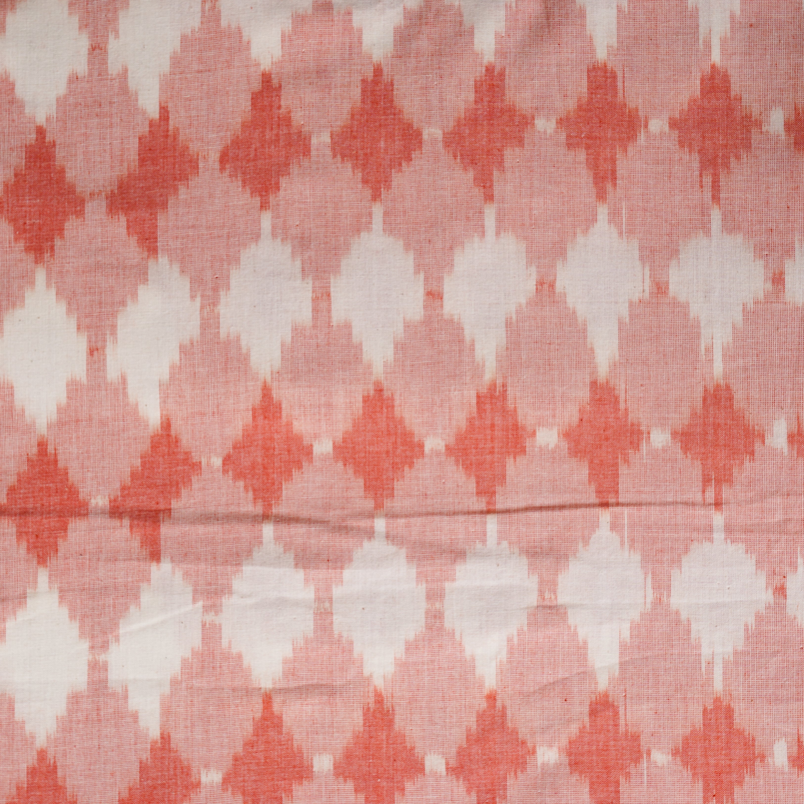 Pure Cotton Doubl Ikkat Peach With Cream Geometric Patterns Woven Fabr ...