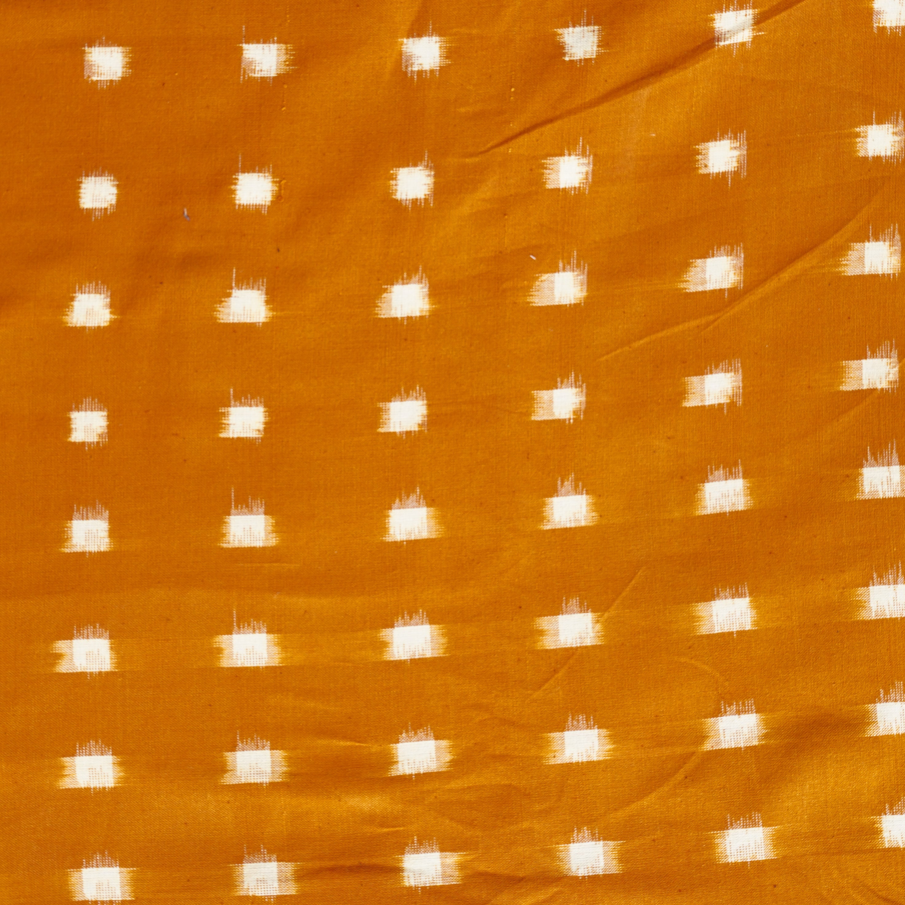 Pure Cotton Double Ikkat Dark Mustard With White square motif Woven Fa ...