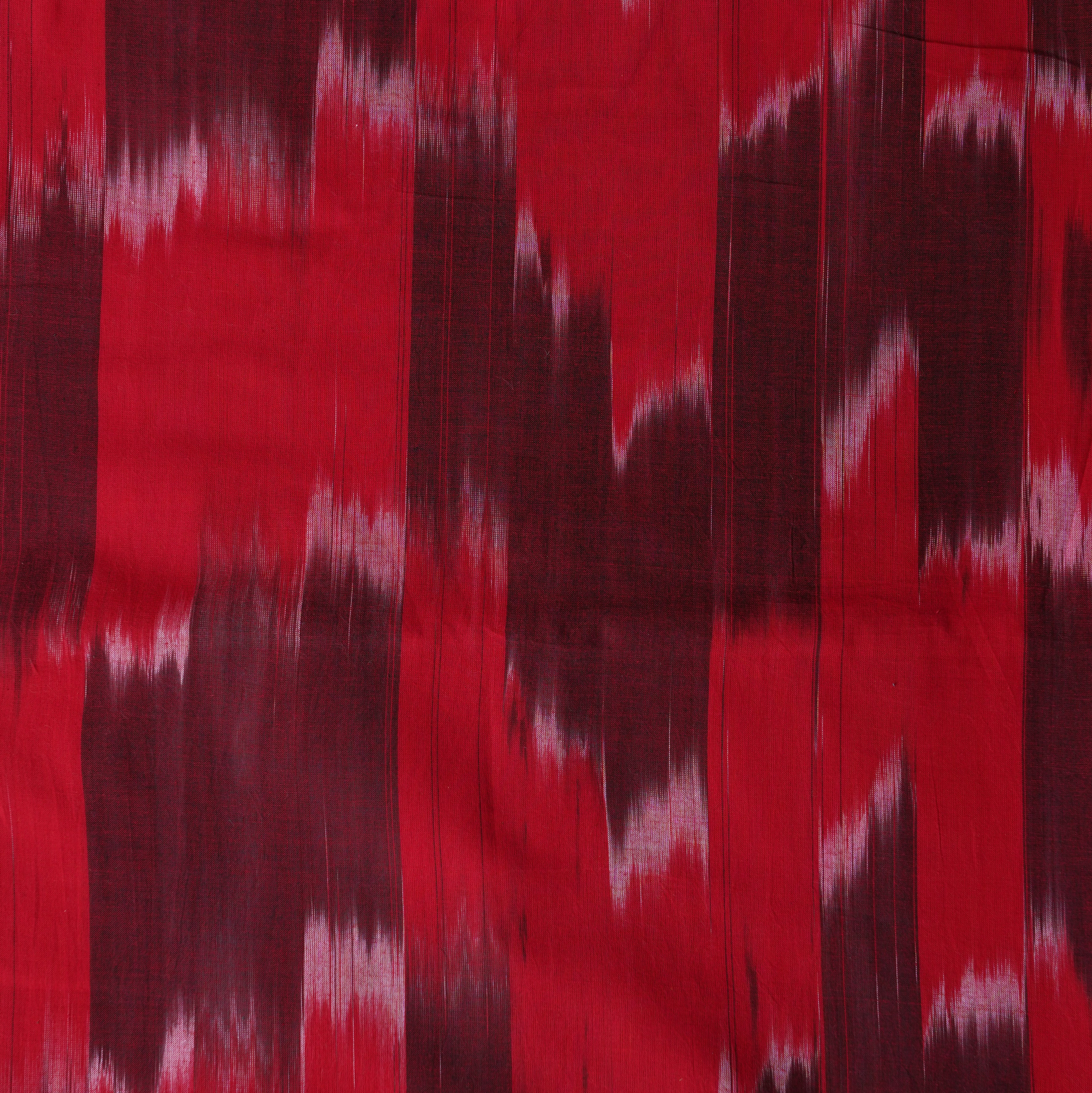 (PRE-CUT 1.70 METER) Pure Cotton Ikkat Red With Brown Weave Woven Fabr ...