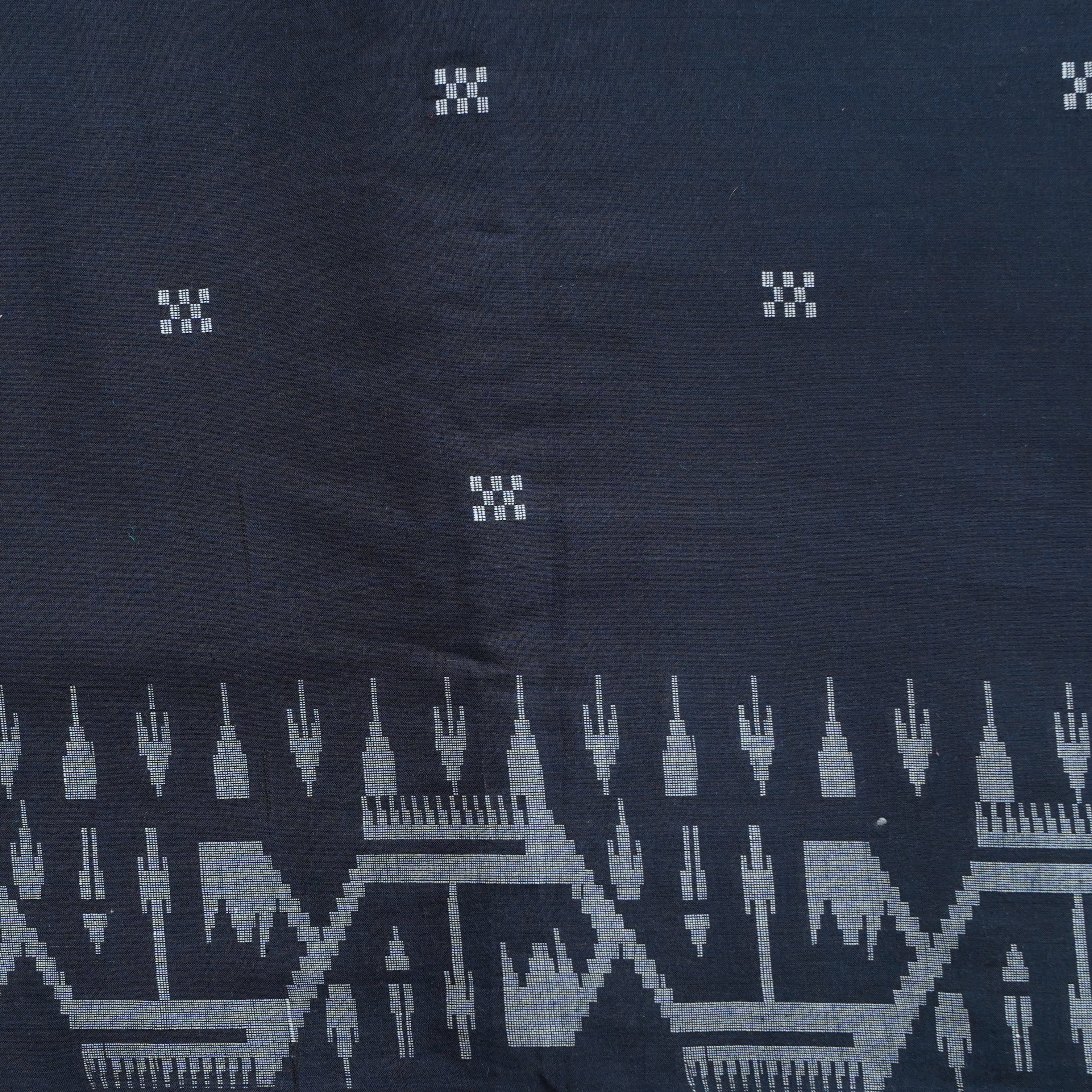 Pure Cotton Handloom Jamdani Navy Blue With Grey Daman Jamdani Weave F ...