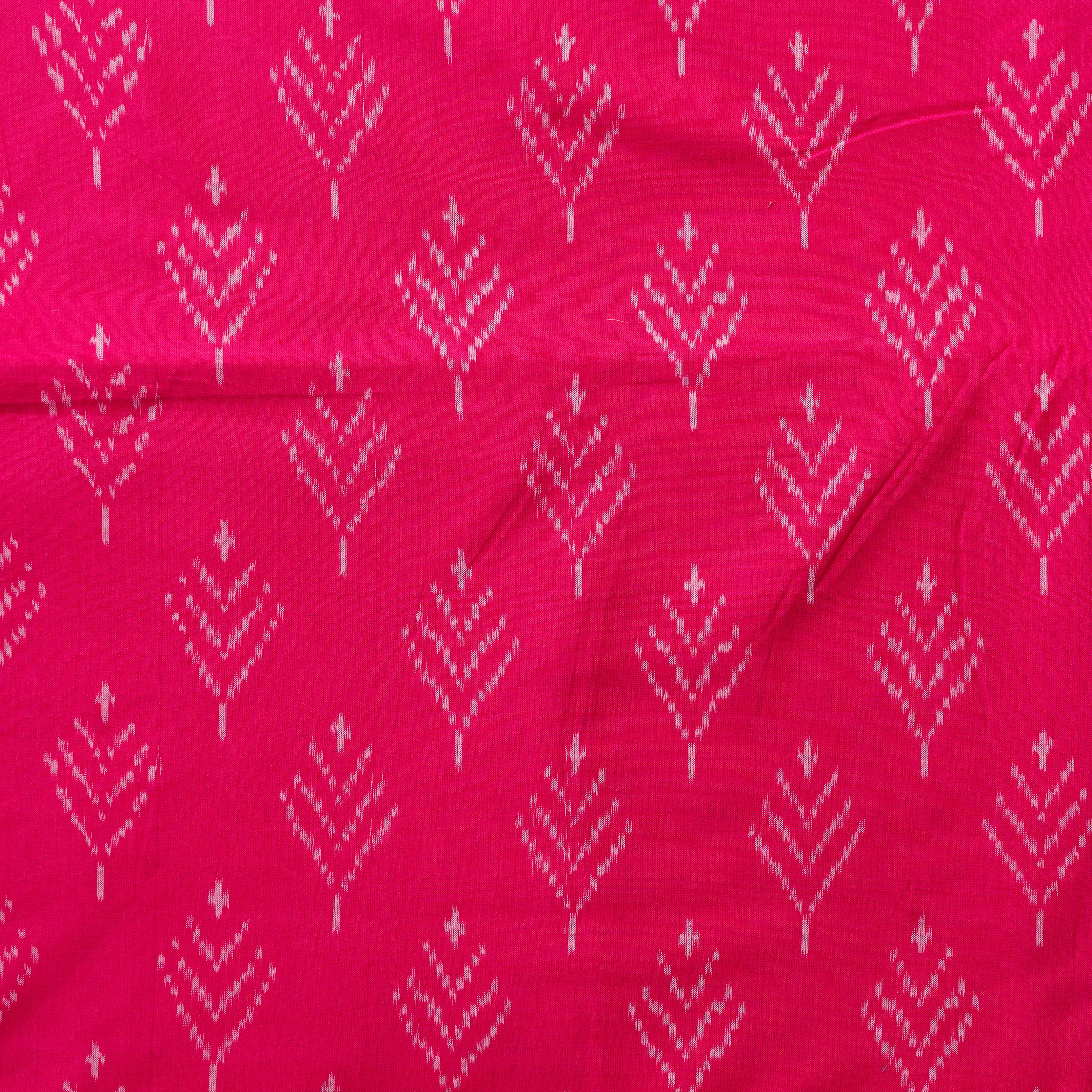 Pure Cotton Mercerised Pink With White Plant Motif Woven Fabric – Sanskruti