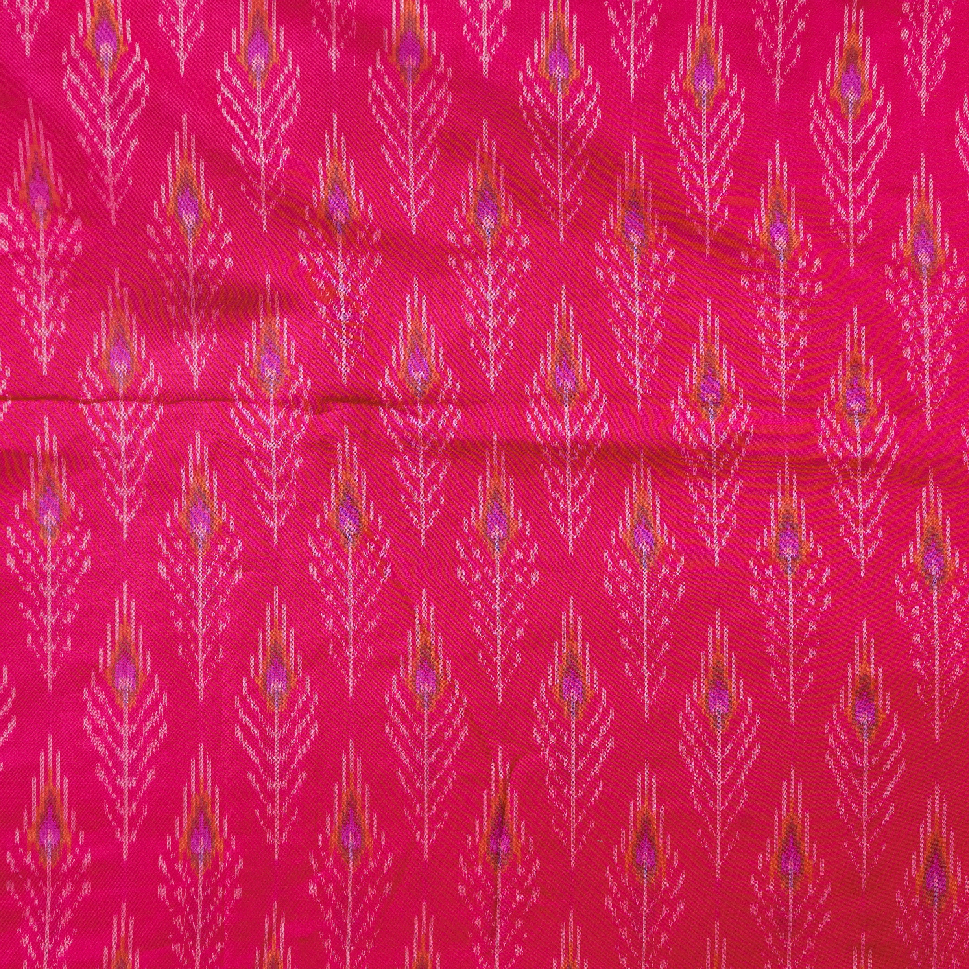 Pure Mercerised Secco Ikkat Pink With mor pankh Woven Fabric – Sanskruti