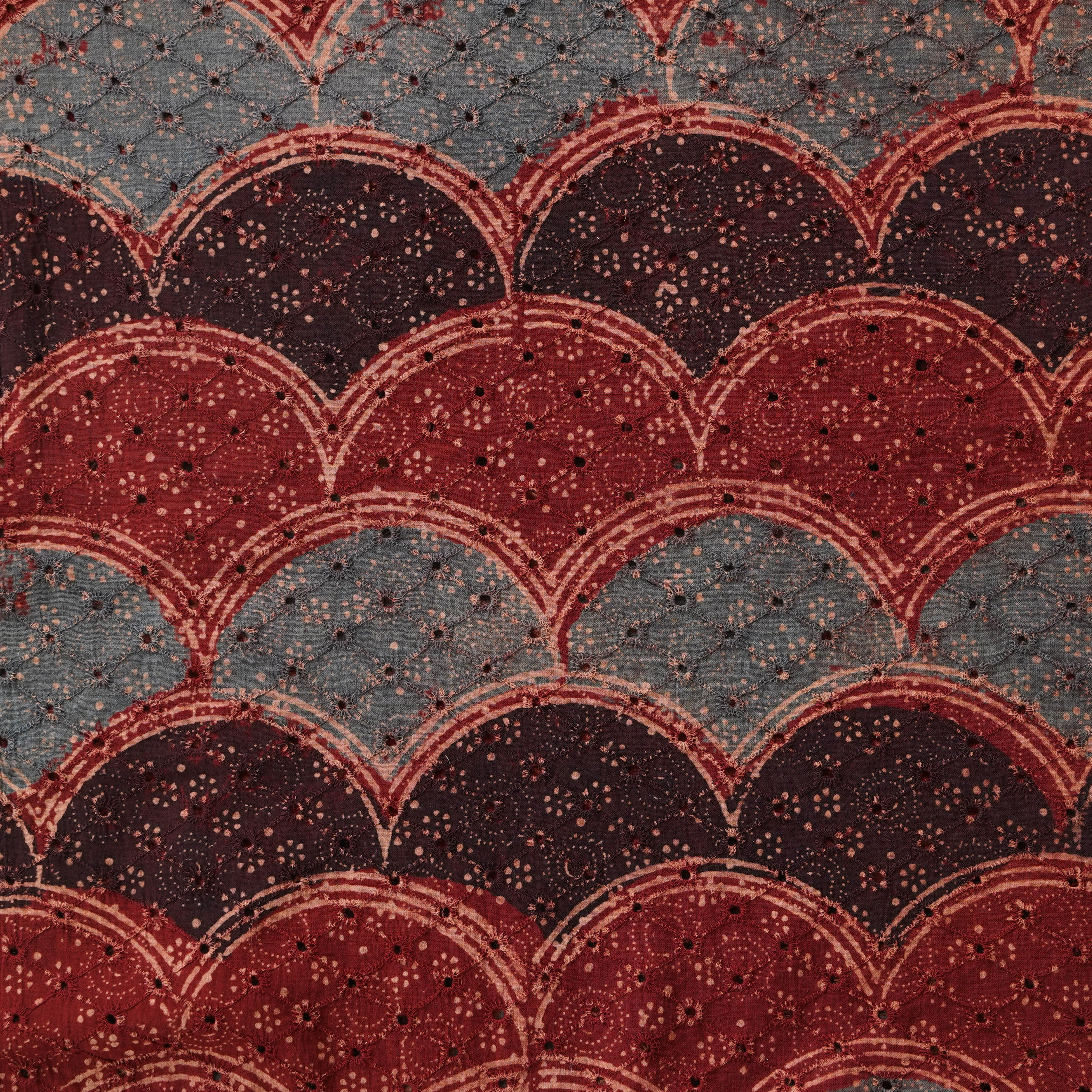 Pure Cotton Hakoba Ajrak Rust Red With Repeated Arches Design Hand Blo – Sanskruti