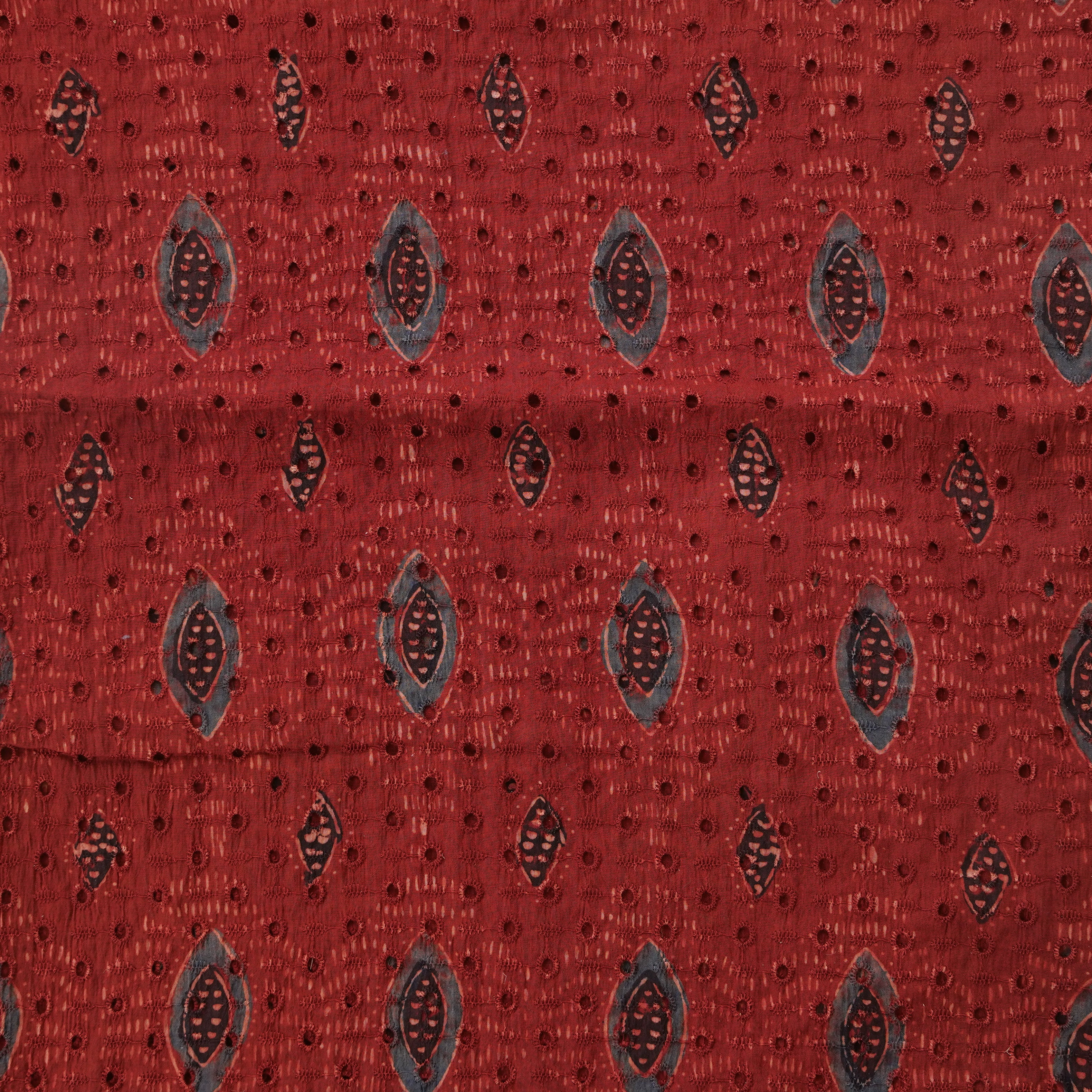 Pure Cotton Hakoba Ajrak Rust Red With Fruit Motif Hand Block Print Fa – Sanskruti