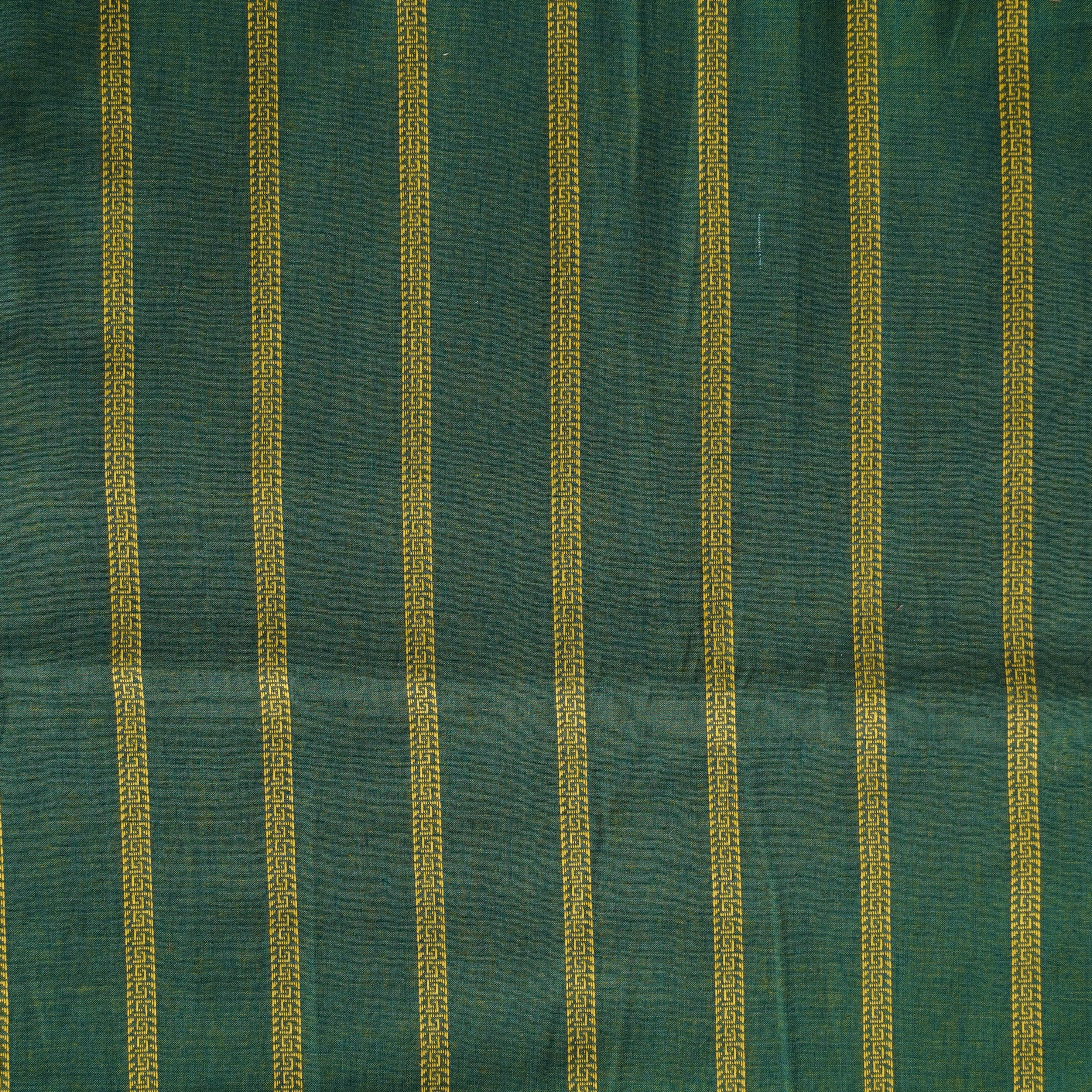 (PRE-CUT 1 METER) Pure Cotton Handloom Green With Mustard Design Strip ...