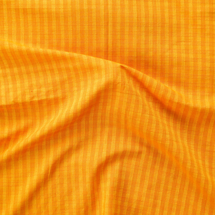 Pure Cotton Handloom Plain Yellow With Self Design Checks Woven Fabric ...