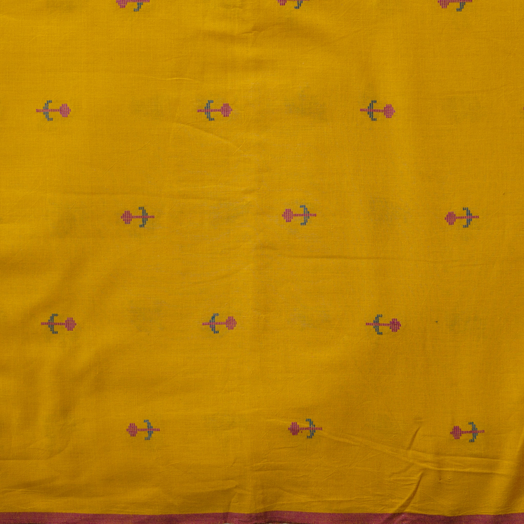 (PRE-CUT 2.25 METER)Pure Cotton Handloom mustard With Flower Motif And ...
