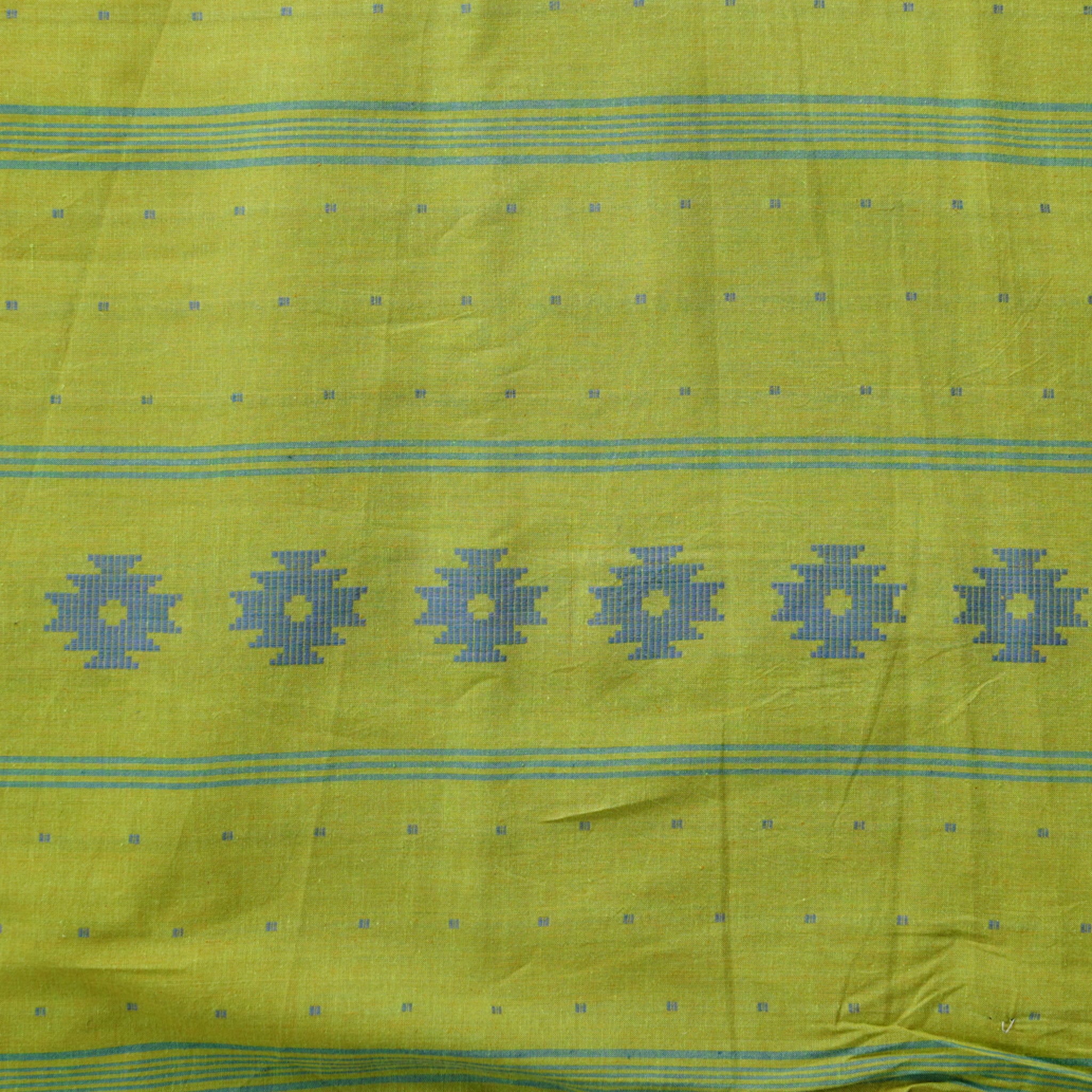 Pure Cotton Handloom Green With Big Border With Butti Design Woven Fab ...