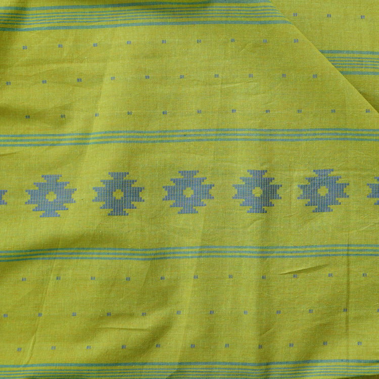 Pure Cotton Handloom Green With Big Border With Butti Design Woven Fab ...