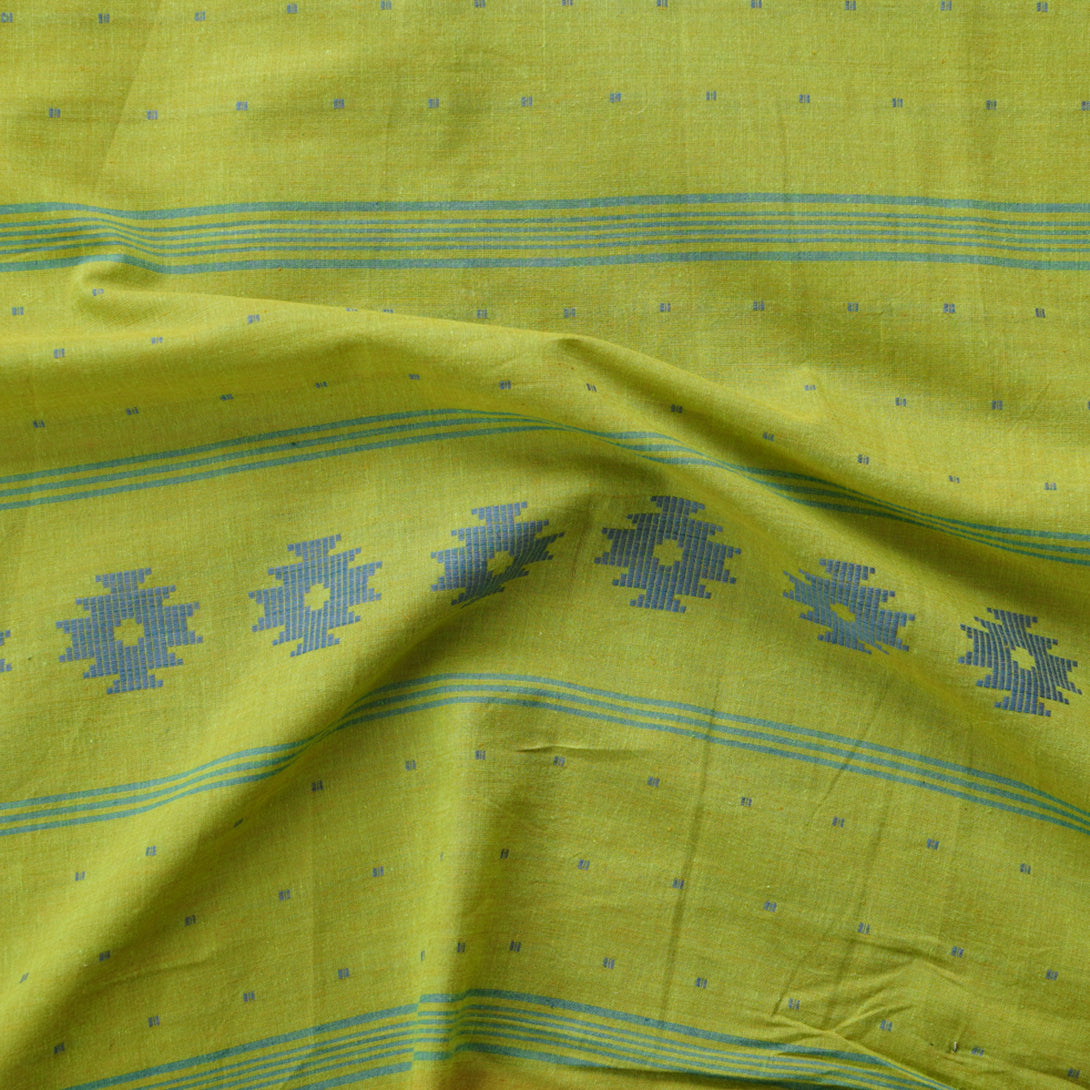 Pure Cotton Handloom Green With Big Border With Butti Design Woven Fab ...