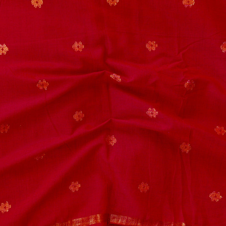 Pure Cotton Handloom Rayon Cotton Dark Red With Golden Zari Motif Wove ...