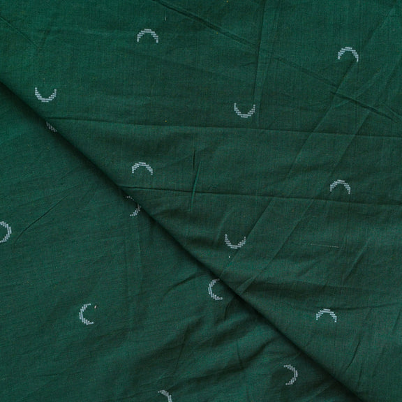 Pure Cotton Handloom Green With Grey Moon Motif Woven Fabric – Sanskruti