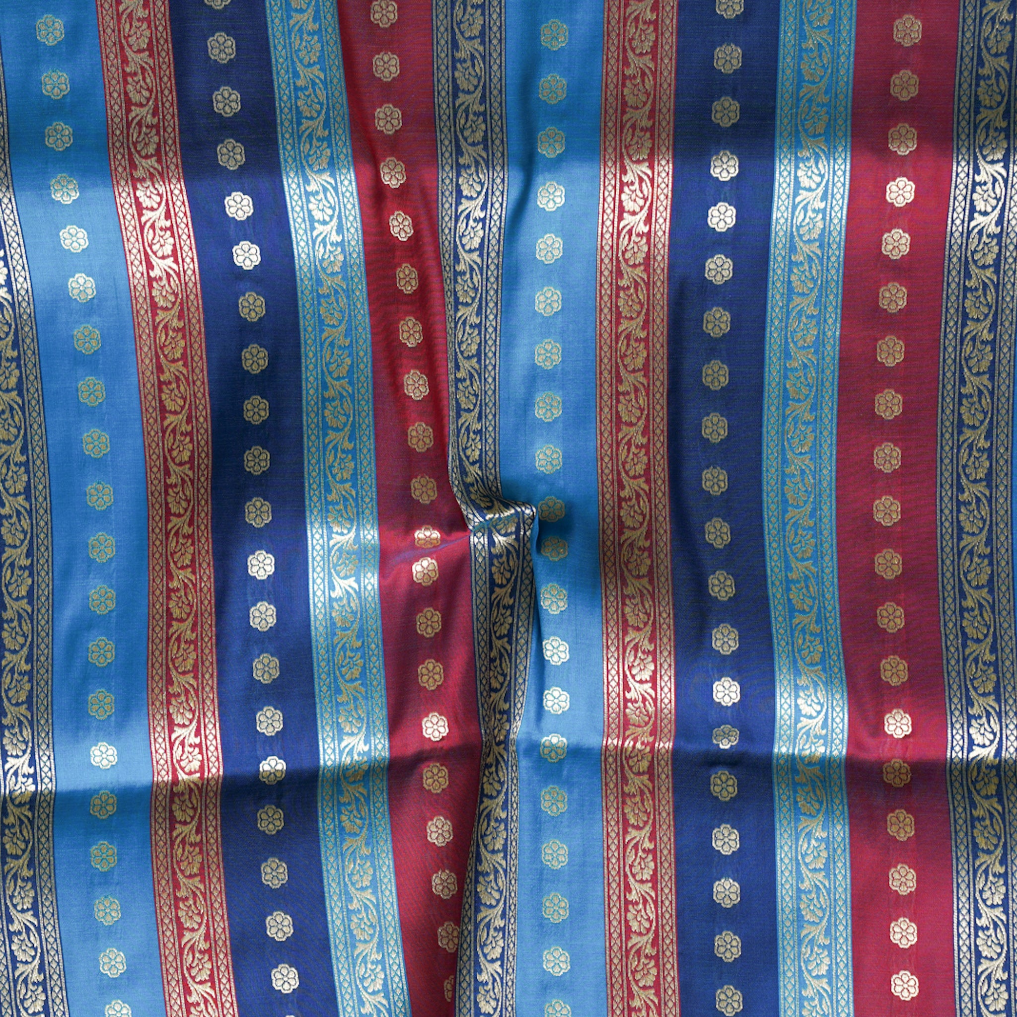 Banarasi Brocade Navy Blue Maroon and Blue Border With Golden Zari Flo ...