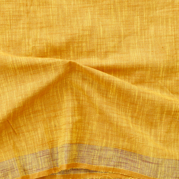(PRE-CUT 1.85 METER)Pure Cotton Handloom Mustard With textured Woven F ...