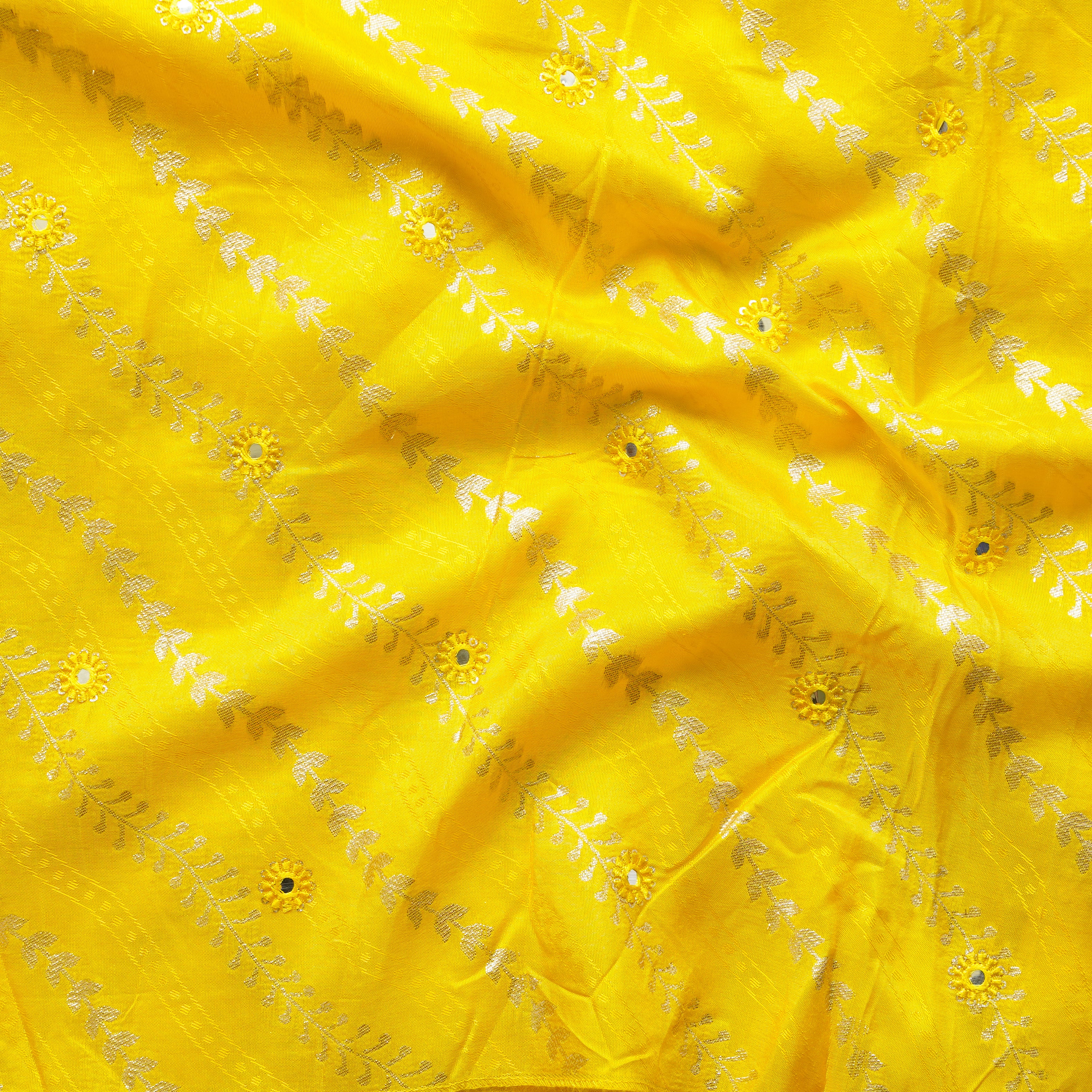 Dola Silk Zari With Mirror Work Yellow Fabric – Sanskruti