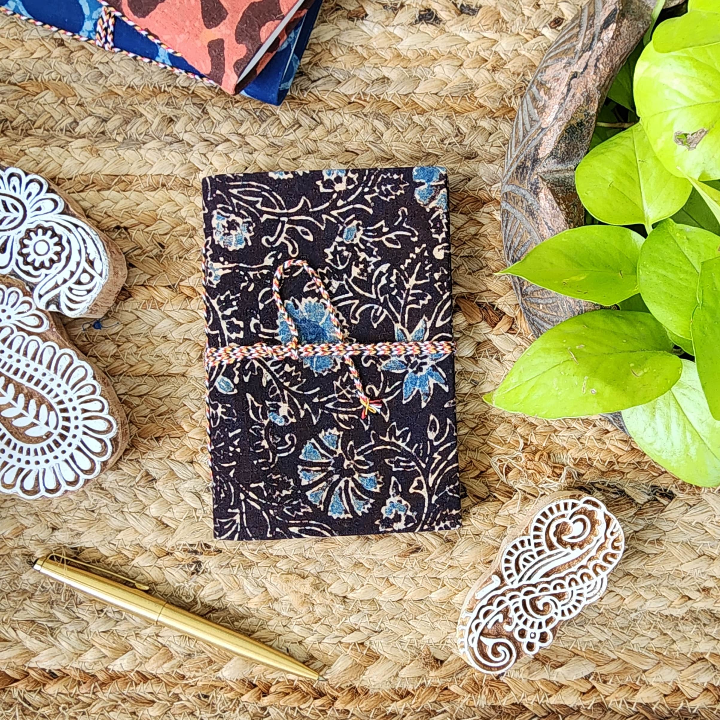 Handmade Upcycled Ajrak Black With Blue Flower Jaal Bahi Diary A6 ...