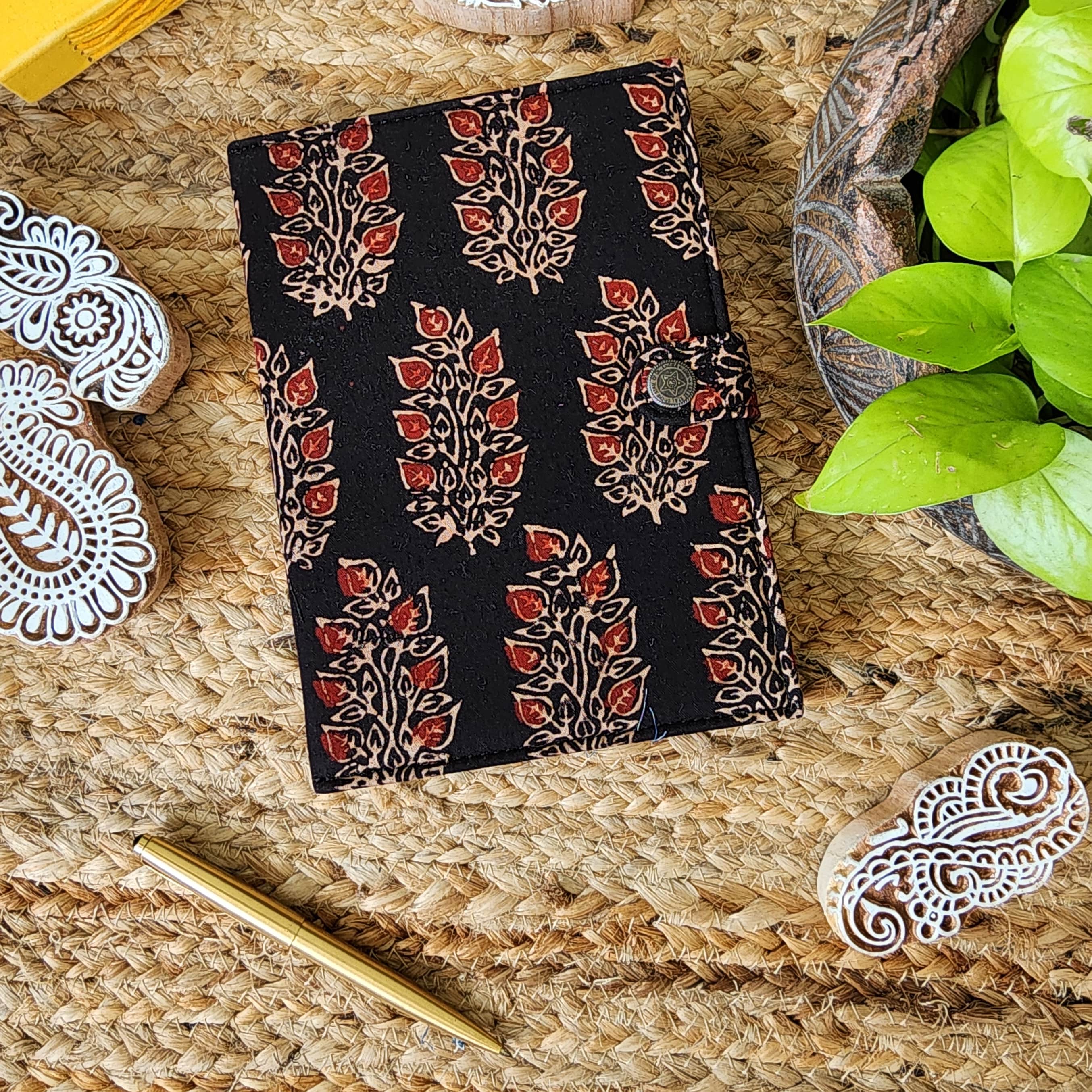 Handmade Upcycled Ajrak Black With Red Leaves Motif Jaal Notepad Plann ...
