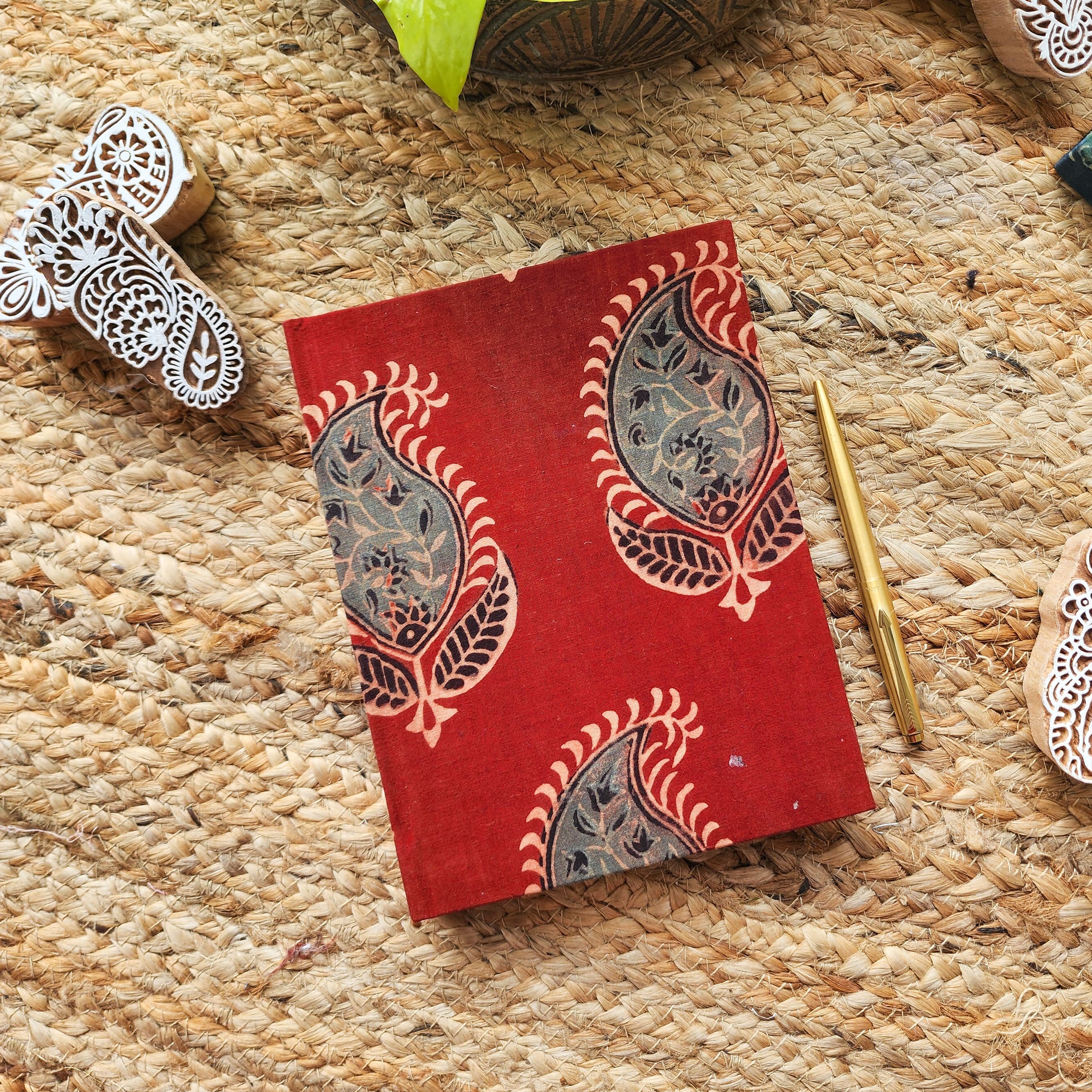 Handmade Upcycled Ajrak With Blue Kairi Dairy A5 – Sanskruti