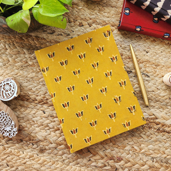 Handmade Upcycled Ajrak Yellow Lotus Dairy – Sanskruti