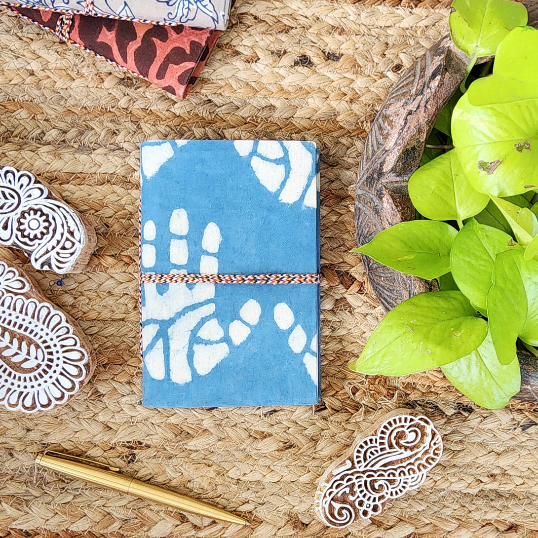 Handmade Upcycled Dabu Blue With White Hand Bahi Diary A6 – Sanskruti