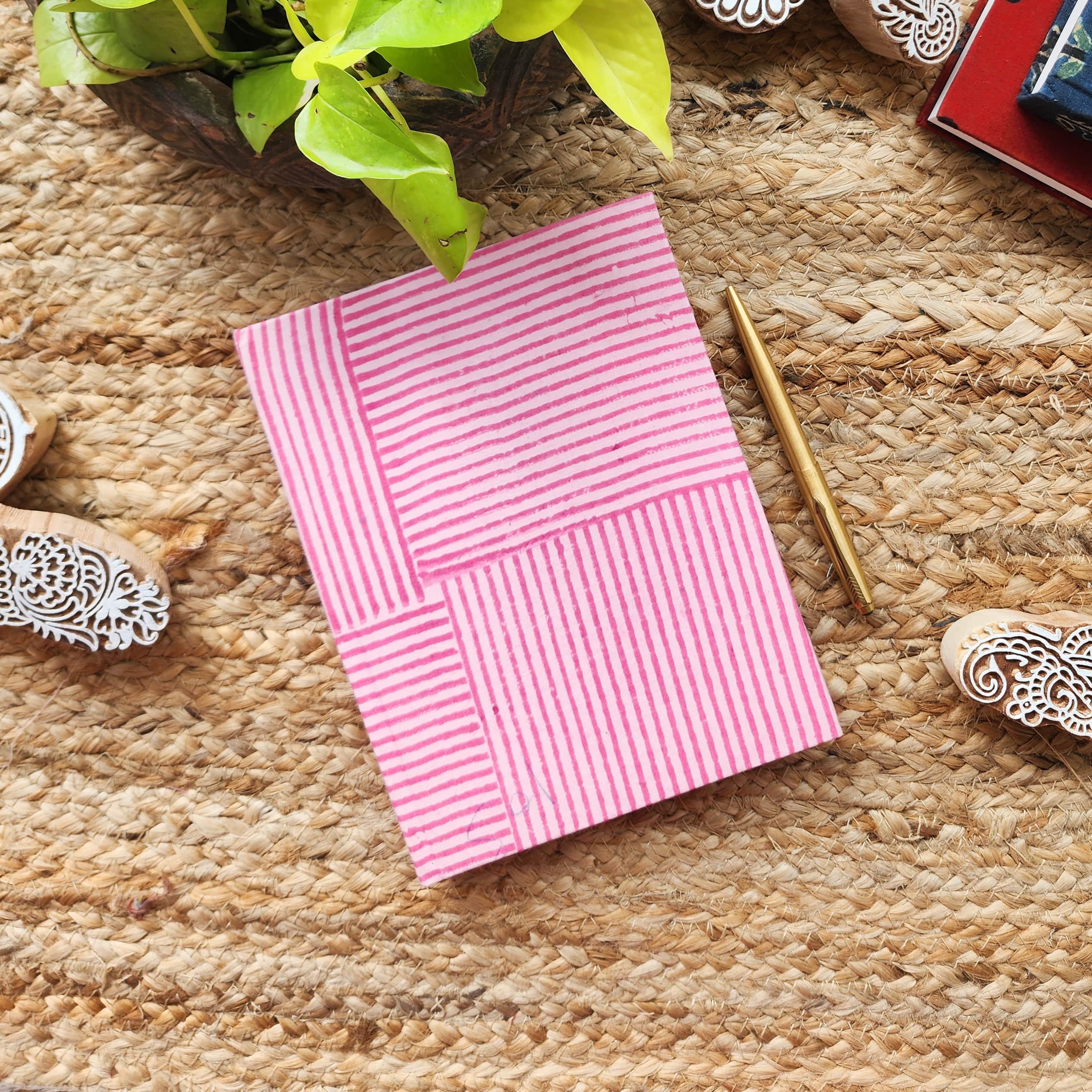 Handmade Upcycled Dabu Pink Stripes Dairy – Sanskruti