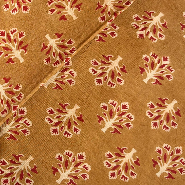 Pure Cotton Bagru Sandy Brown With Red Flower Motif Hand Block Print F ...