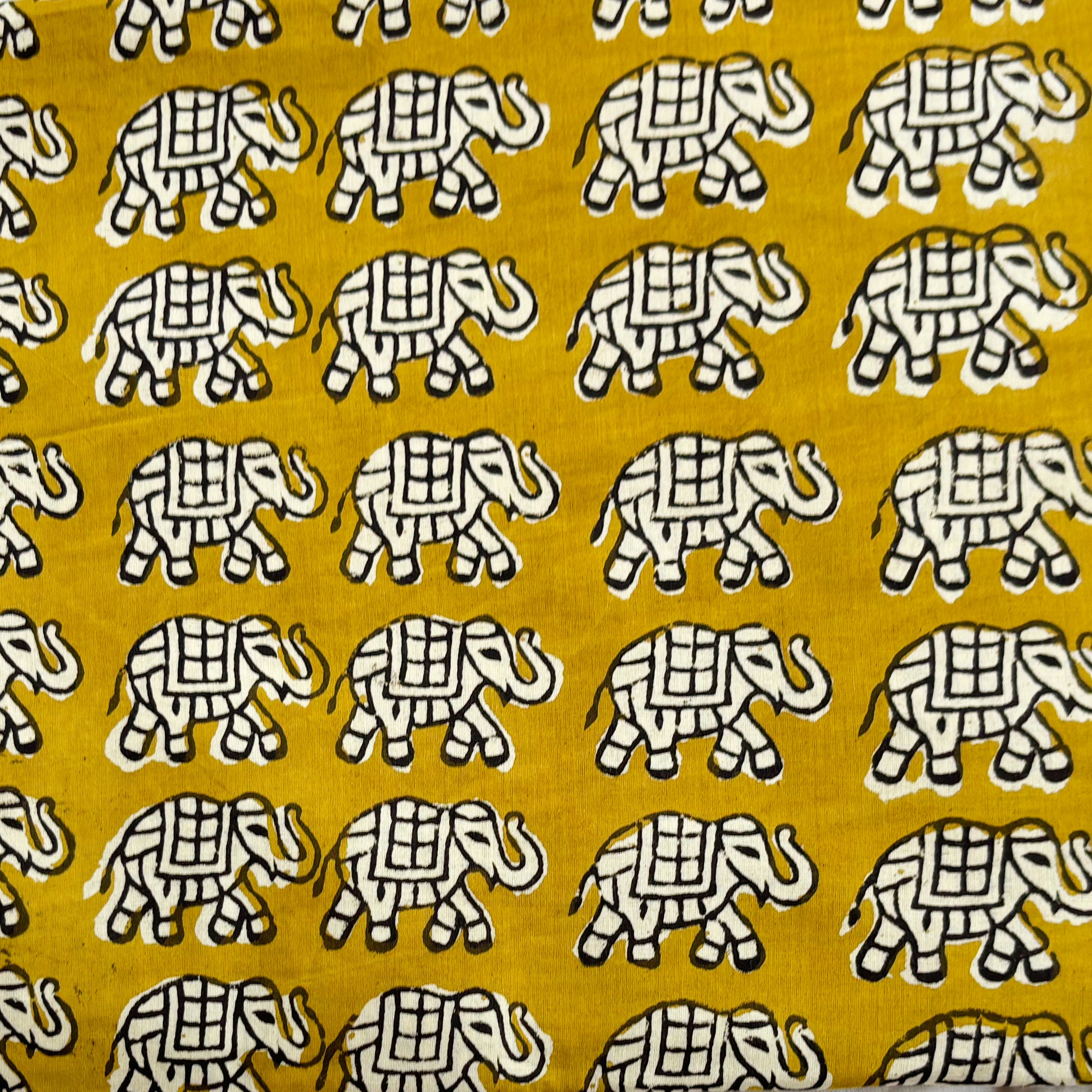Pure Cotton Bagru Mustard With Cream Elephant Motif Hand Block Print F ...